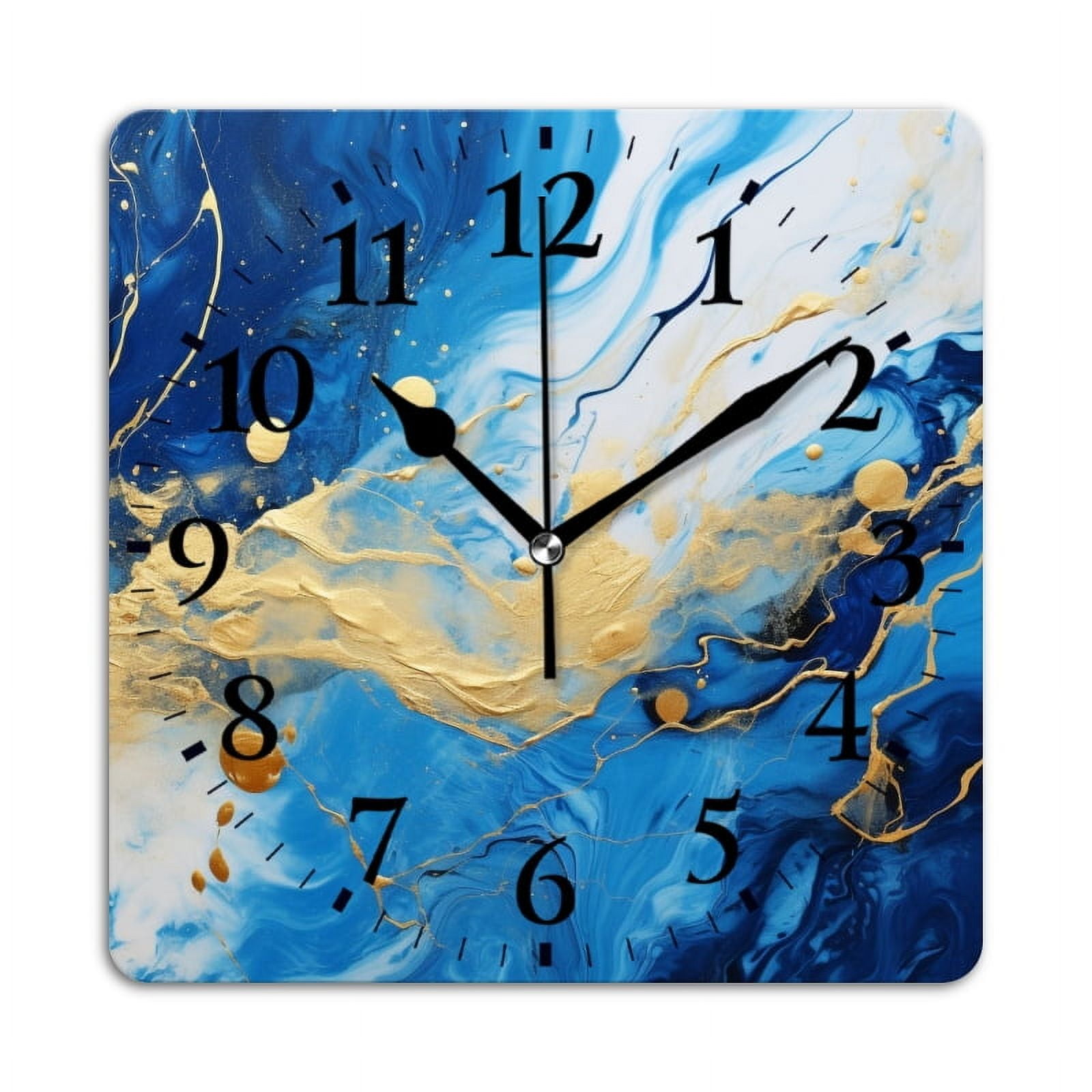 Square Wall Clock,Abstract Blue And Gold Painting With Liquid Texture ...