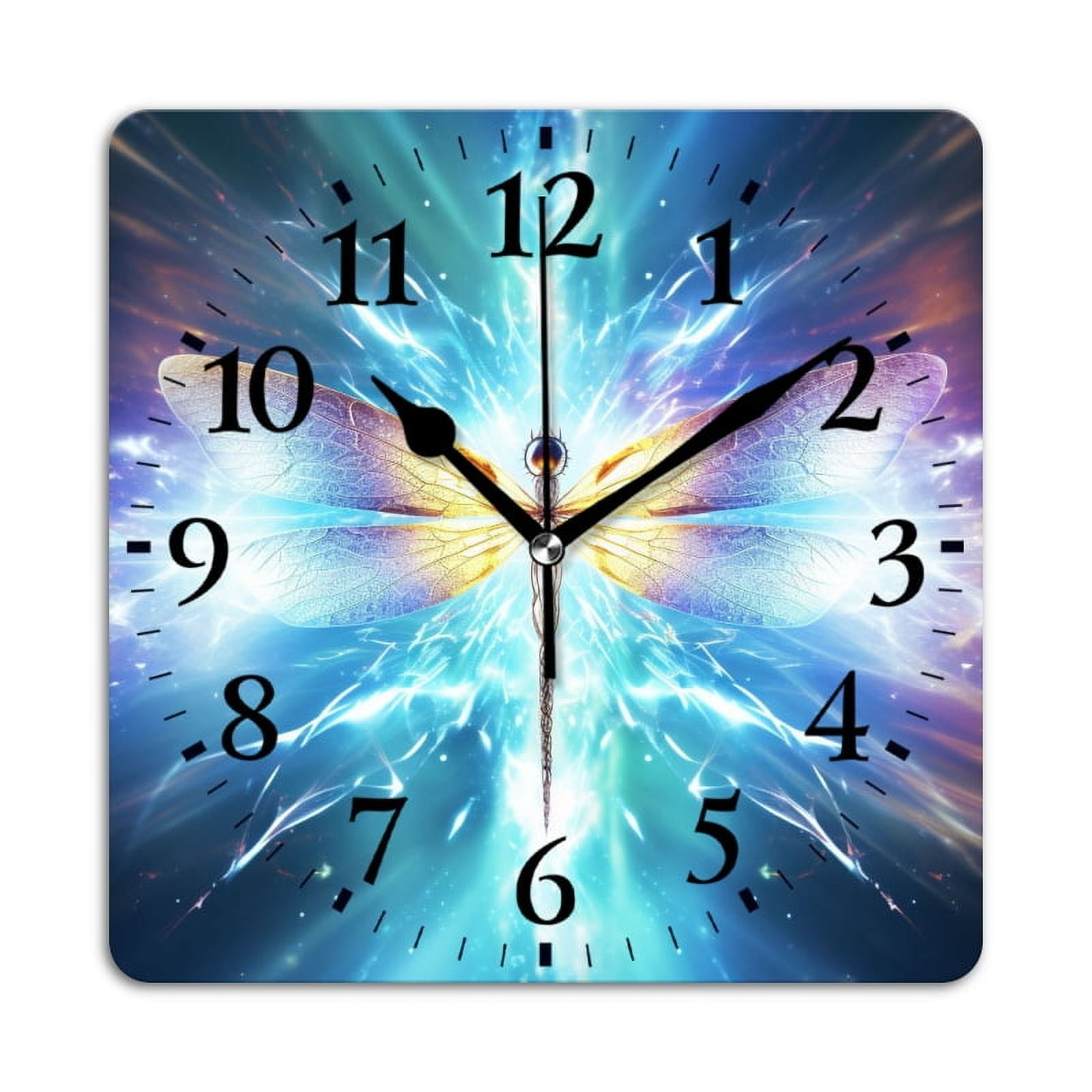Square Wall Clock,Beautiful Dragonfly Made Of Light With Radiant Beams ...