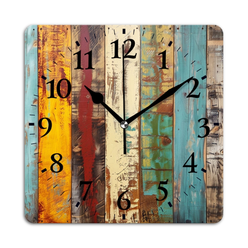 Square Wall Clock,Colorful Wooden Wall With Different Textures And ...
