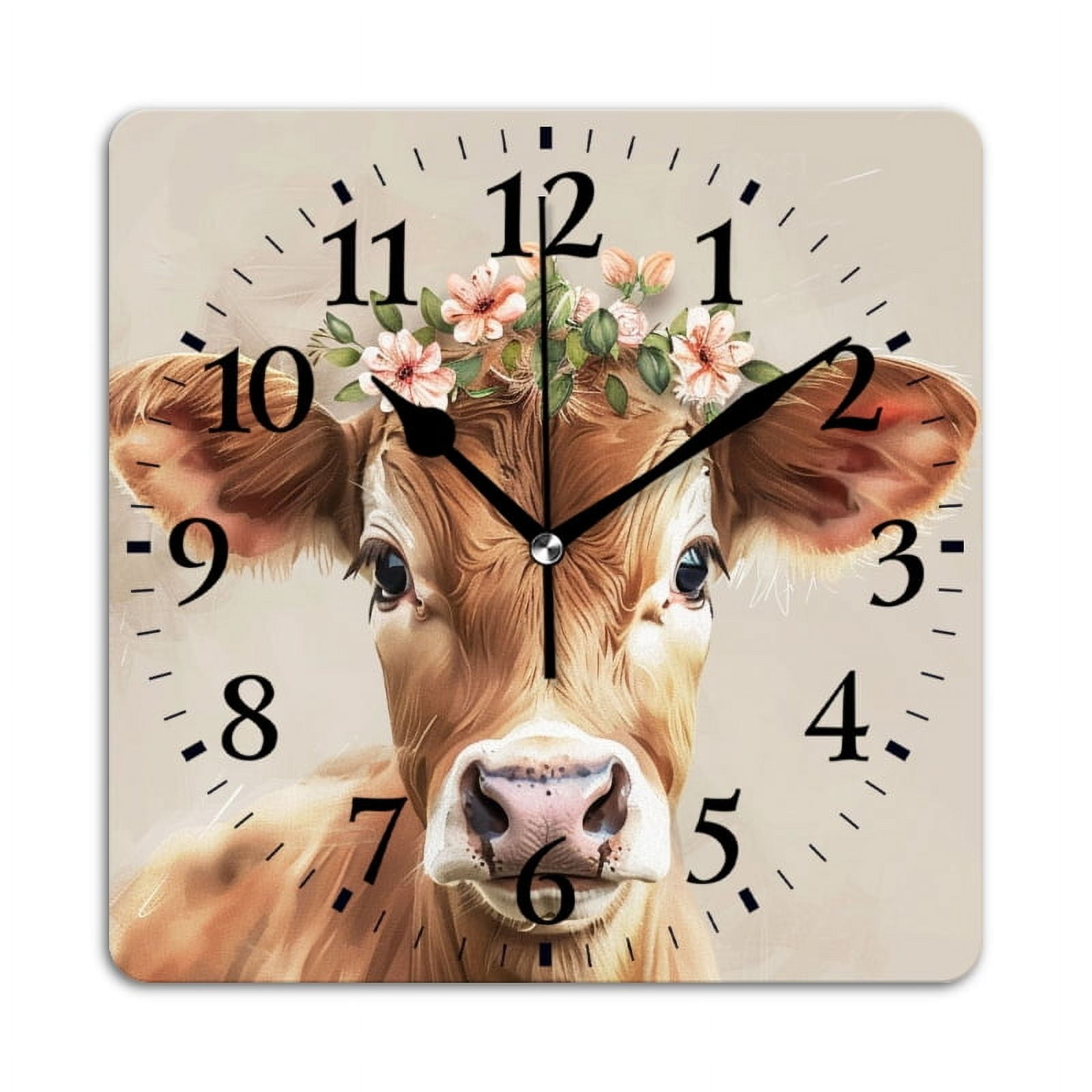 Square Wall Clock,Cute Baby Calf With Flower Crown On Head,Silent Non ...