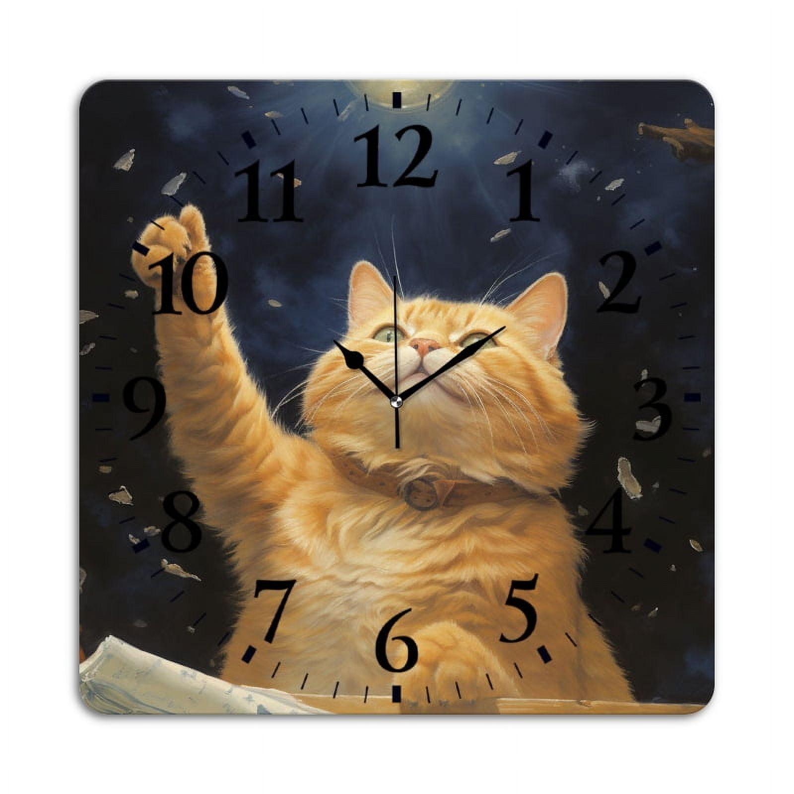 Square Wall Clock,Cute Orange Cat Waving Paw At The Sky,Silent Non ...