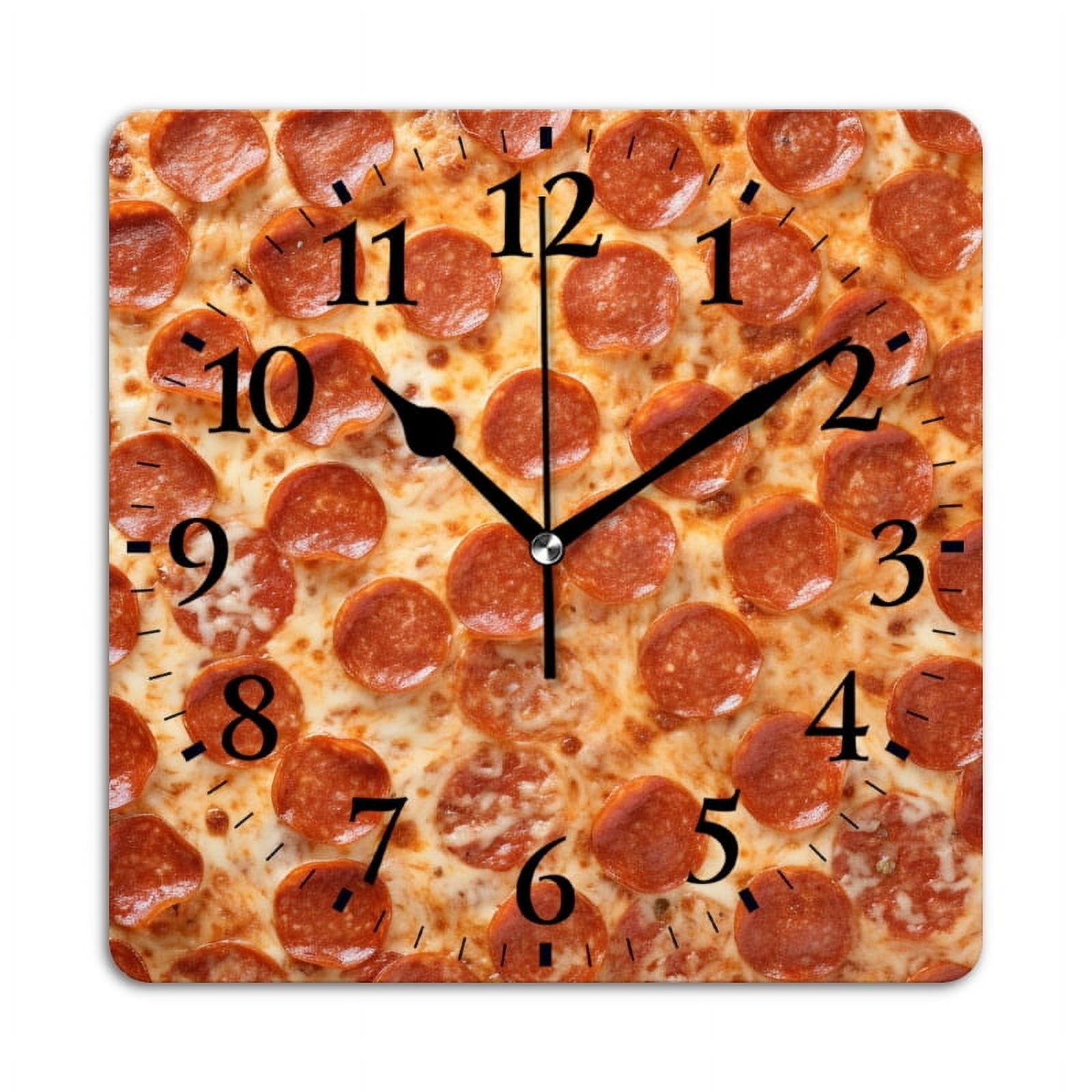 Square Wall Clock,Delicious Pepperoni Pizza,Silent Non-Ticking Wall ...