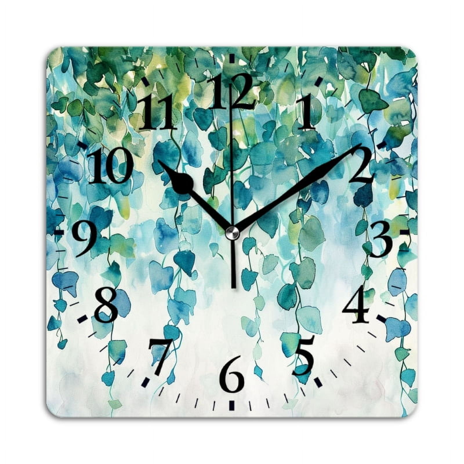 Square Wall Clock,Hanging Vines With Leaves In Shades Of Blue And Green ...