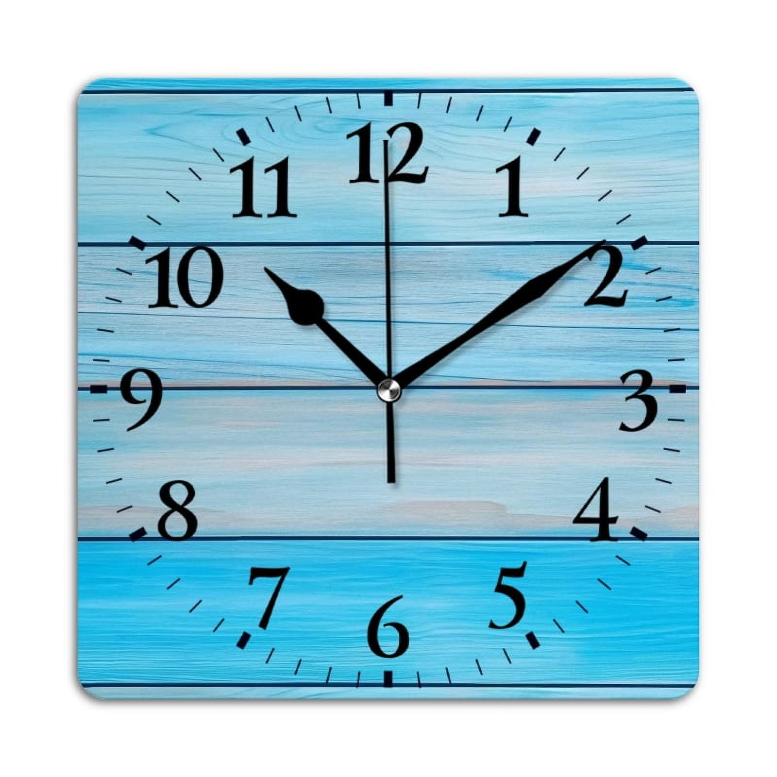 Square Wall Clock,Light Blue Wooden BackgSquare With Horizontal Planks ...
