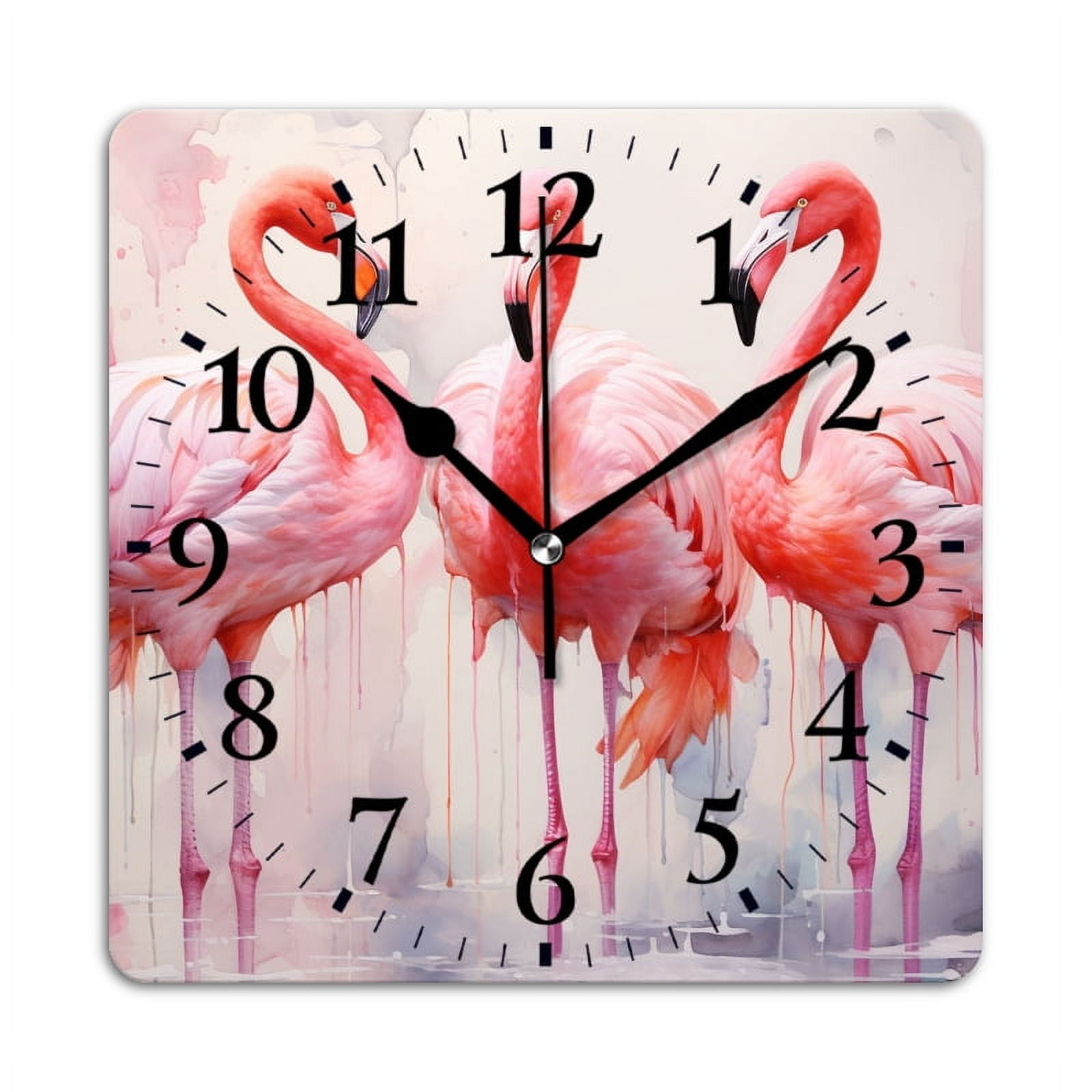 Square Wall Clock,Pink Flamingos Standing In Watersoft Pastel Color ...