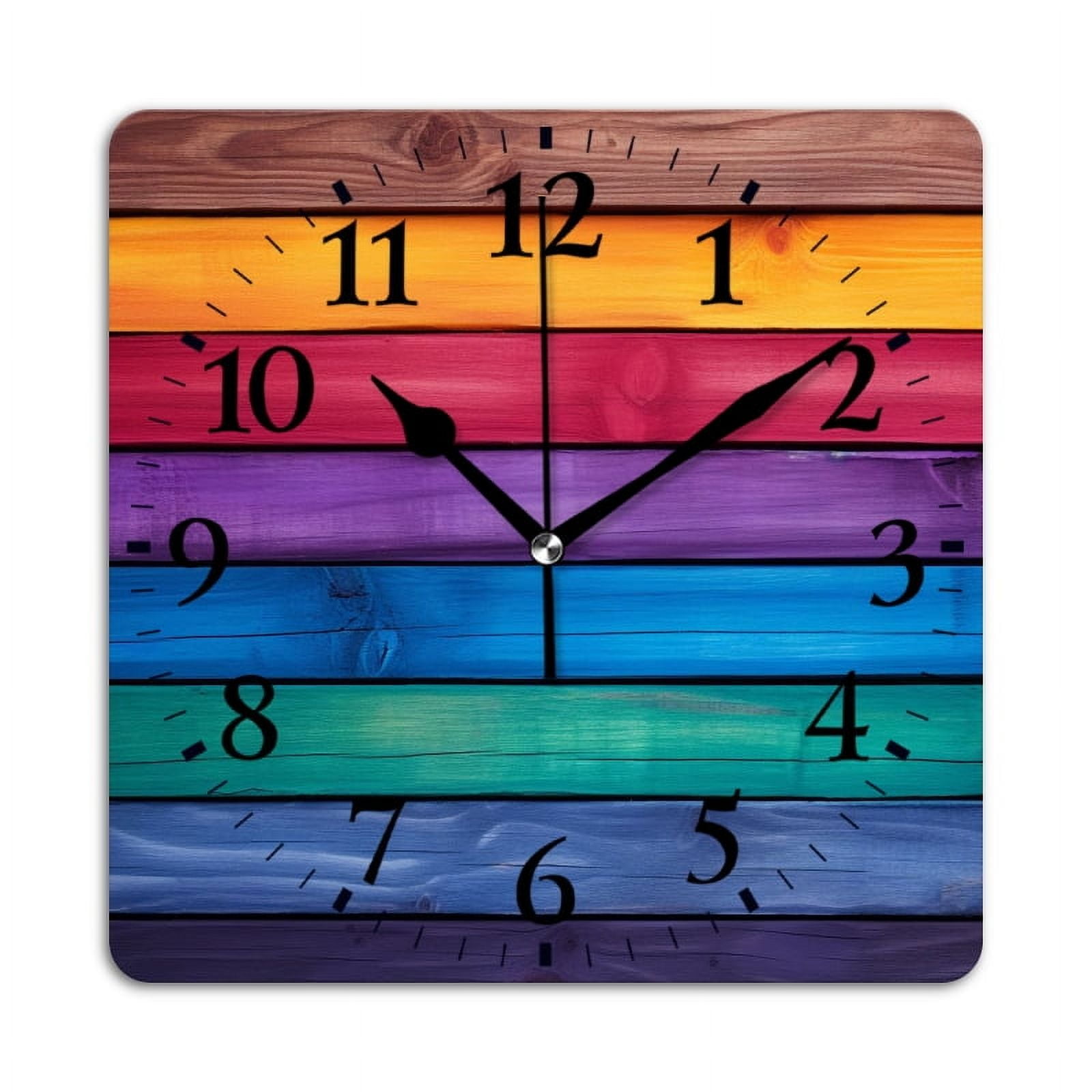 Square Wall Clock,Rainbow-Colored Wooden Wall BackgSquare With ...