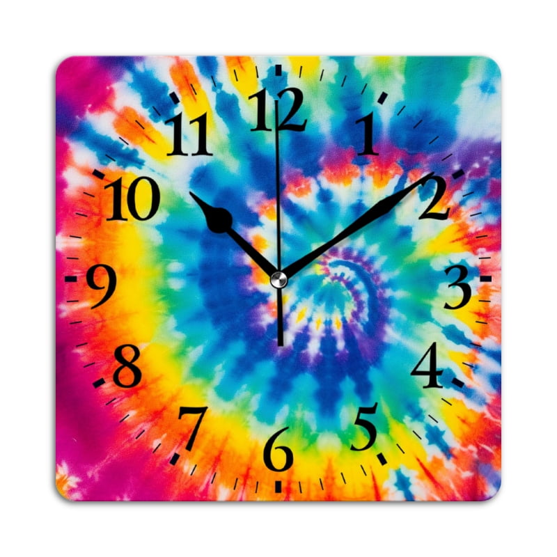 Square Wall Clock,Tie-Dye Fabric With Colorful Spiral Patterns,Silent ...