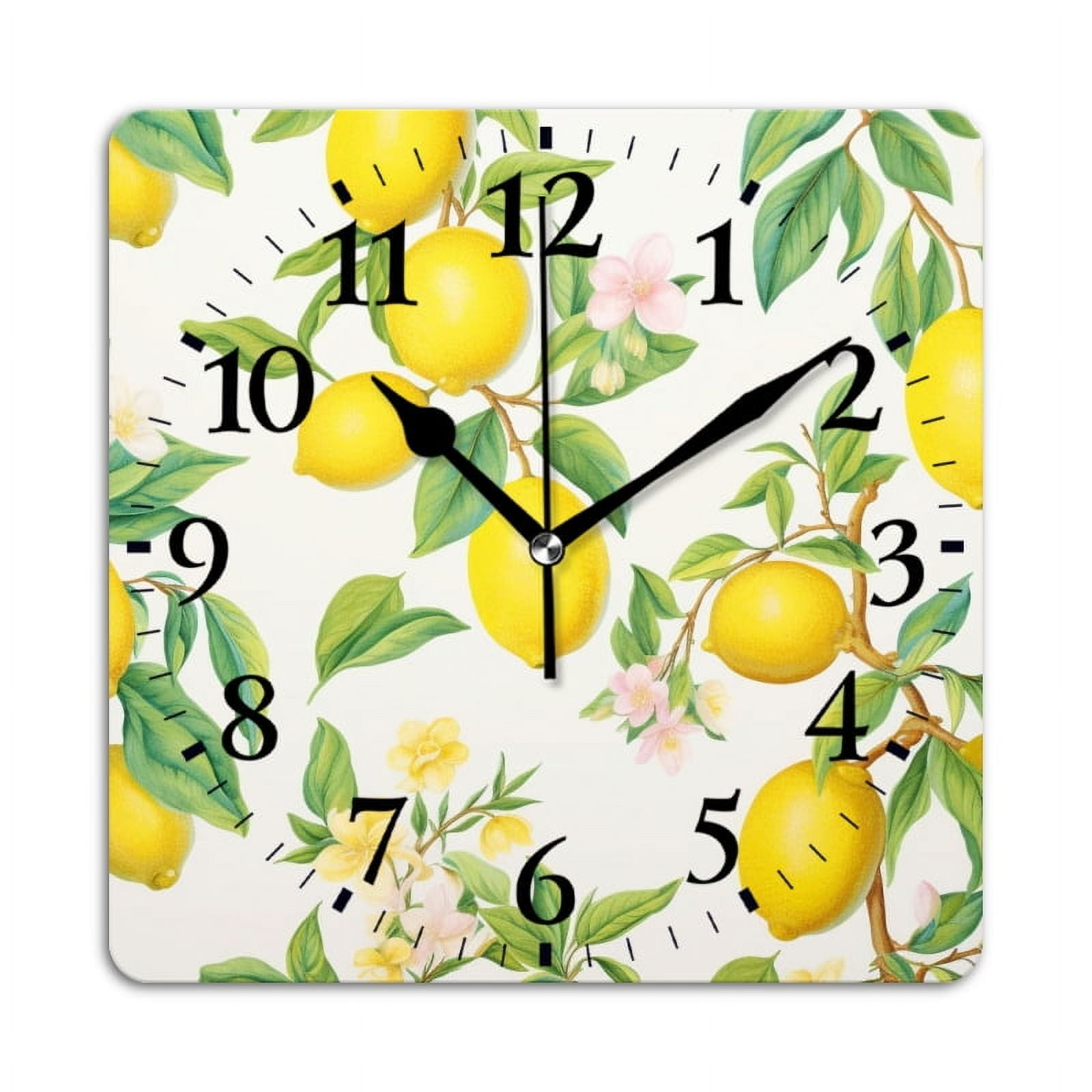Square Wall Clock,Vintage Wallpaper With Lemons And Green Leaves,Silent ...