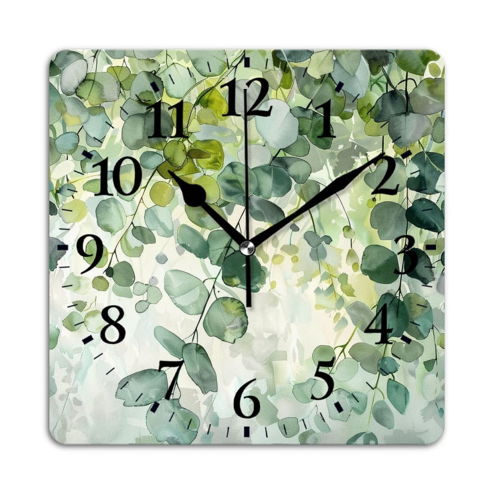 Square Wall Clock,Watercolor Painting Of Eucalyptus Leaves Hanging ...