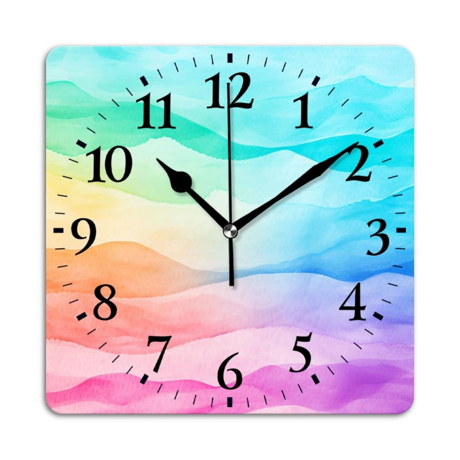 Square Wall Clock,Watercolor Soft Pastel Colors And Wavy Patterns ...