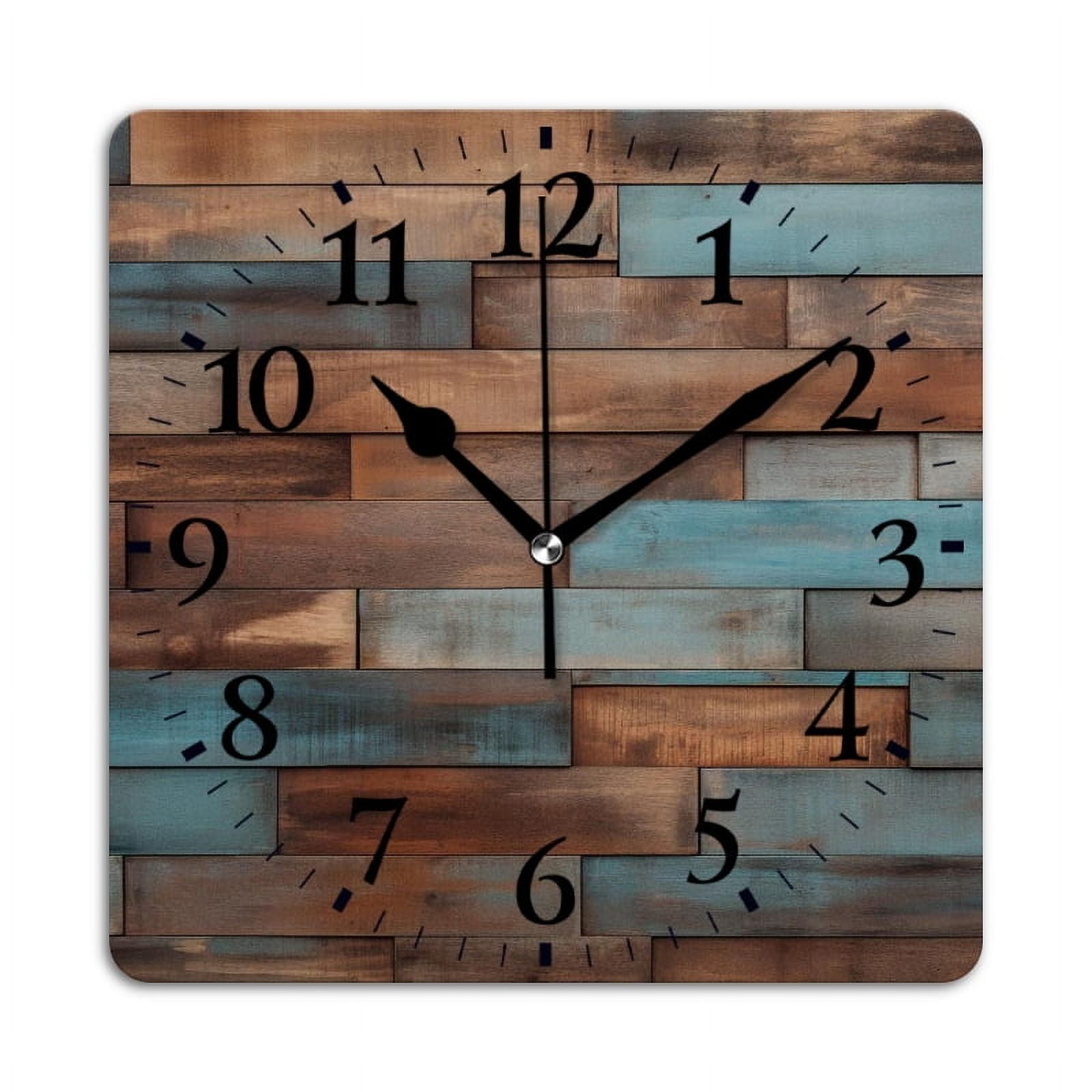 Square Wall Clock,Wooden Wall Texture With Blue And Brown Color Palette ...