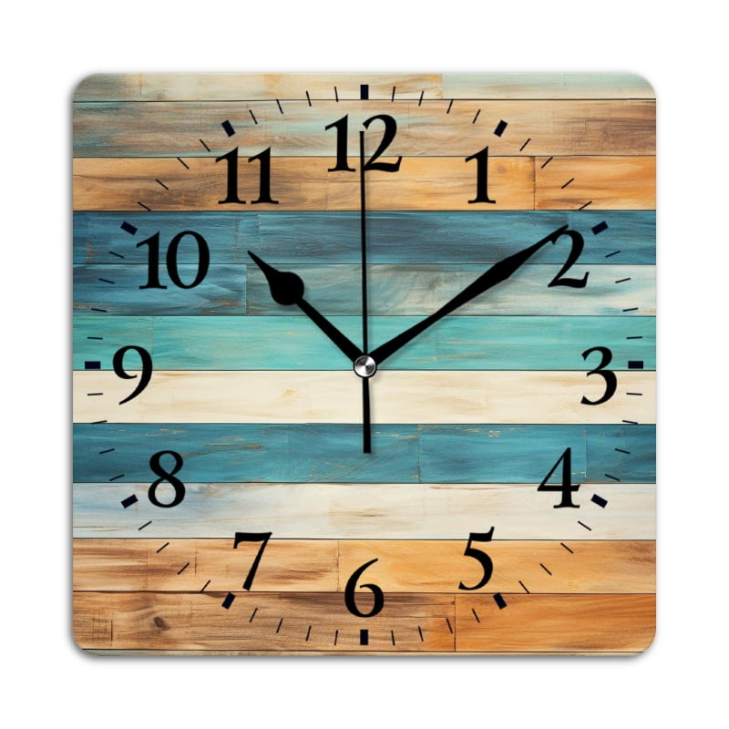 Square Wall Clock,Wooden Wall With Horizontal Stripes Of Different ...