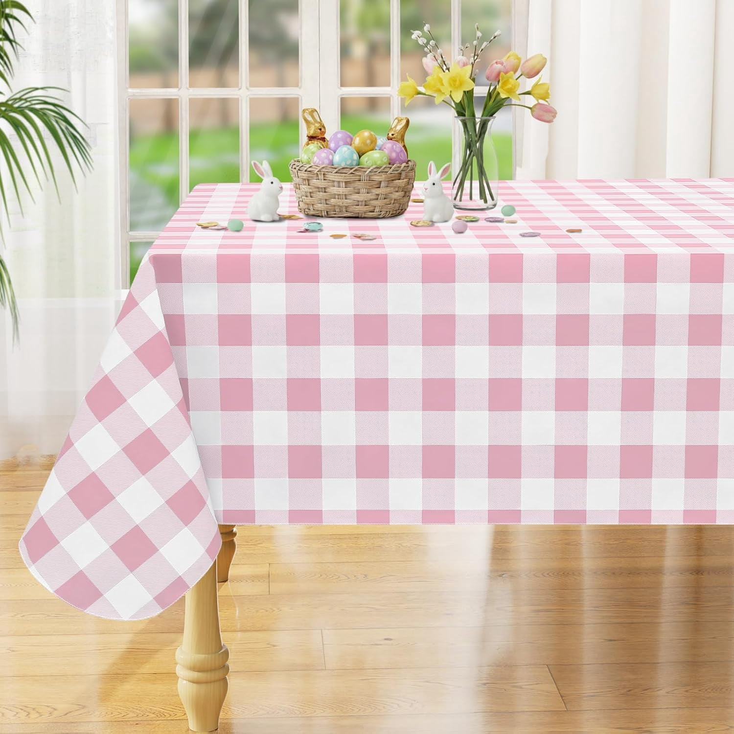 Square Waterproof Vinyl Tablecloth, Flannel Backed, Wipeable Plastic ...