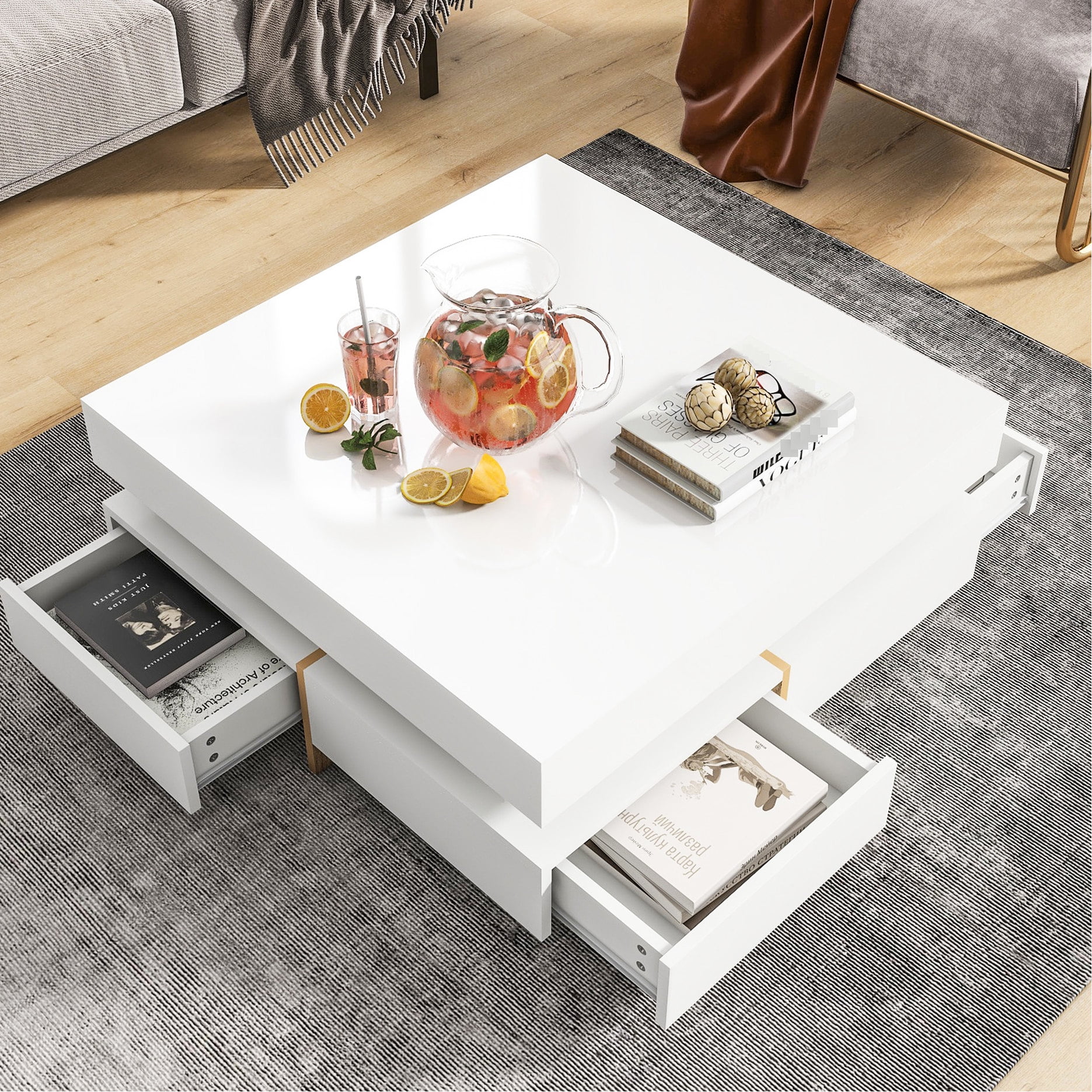 Square White Coffee Table | Reflects Light, Good for Refreshments ...