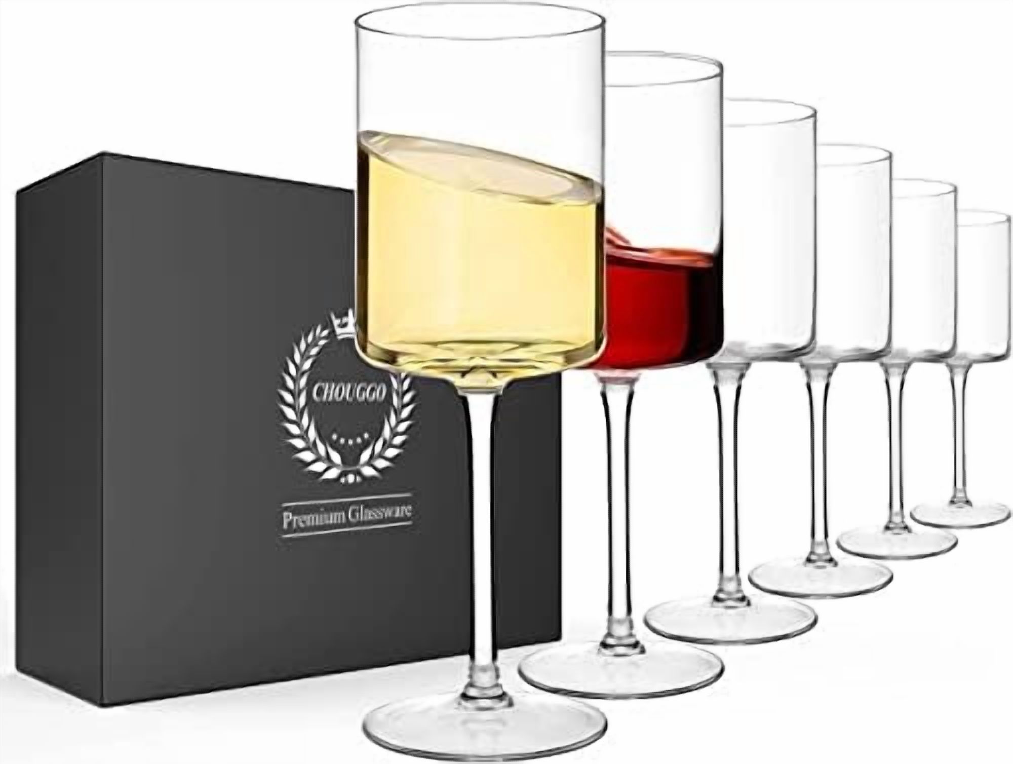 Square Wine Glasses Set of 6, Hand Blown Crystal Red Wine or White Wine ...