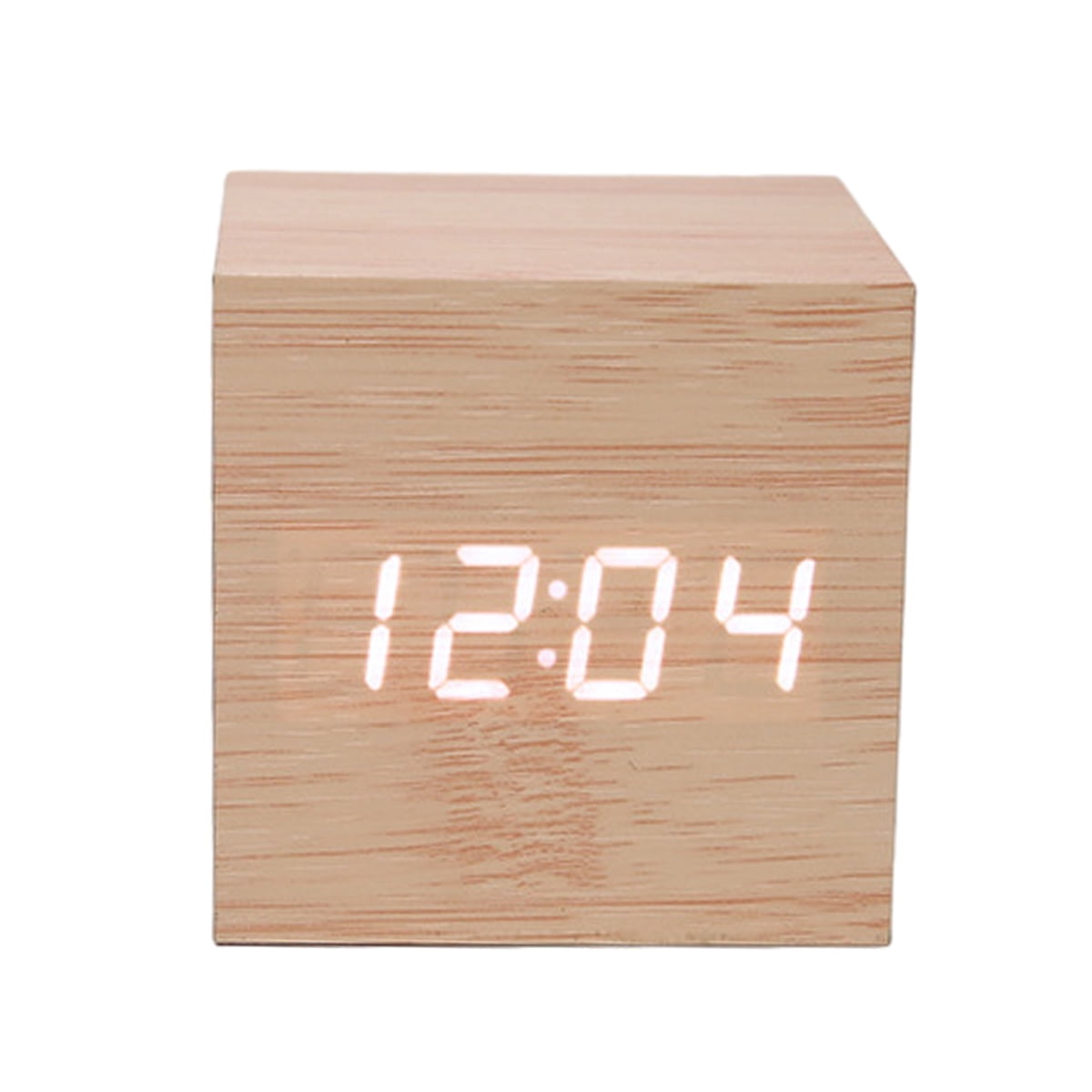 Square Wood Grain Electronic Clock led Silent Desktop Clock USB/Battery ...