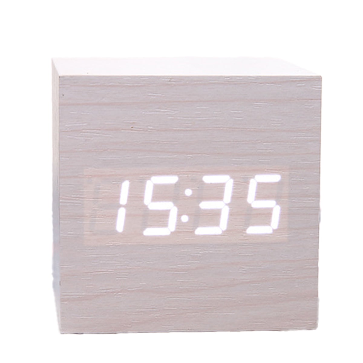 Square Wood Grain Electronic Clock led Silent Desktop Clock USB/Battery ...