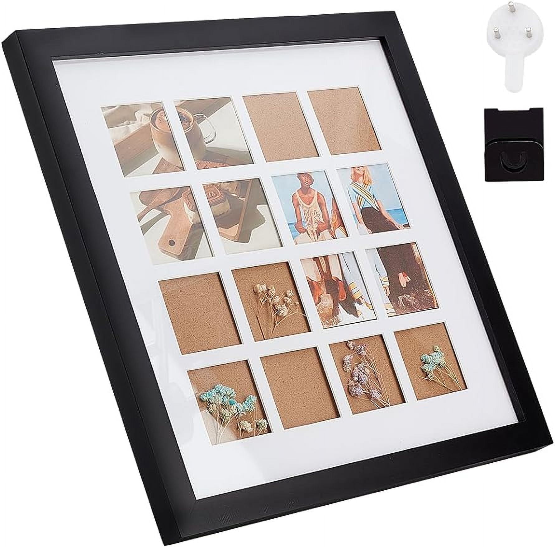 Square Wood Photo Frame Stand Black Picture Frame Display for Hold 16 ...