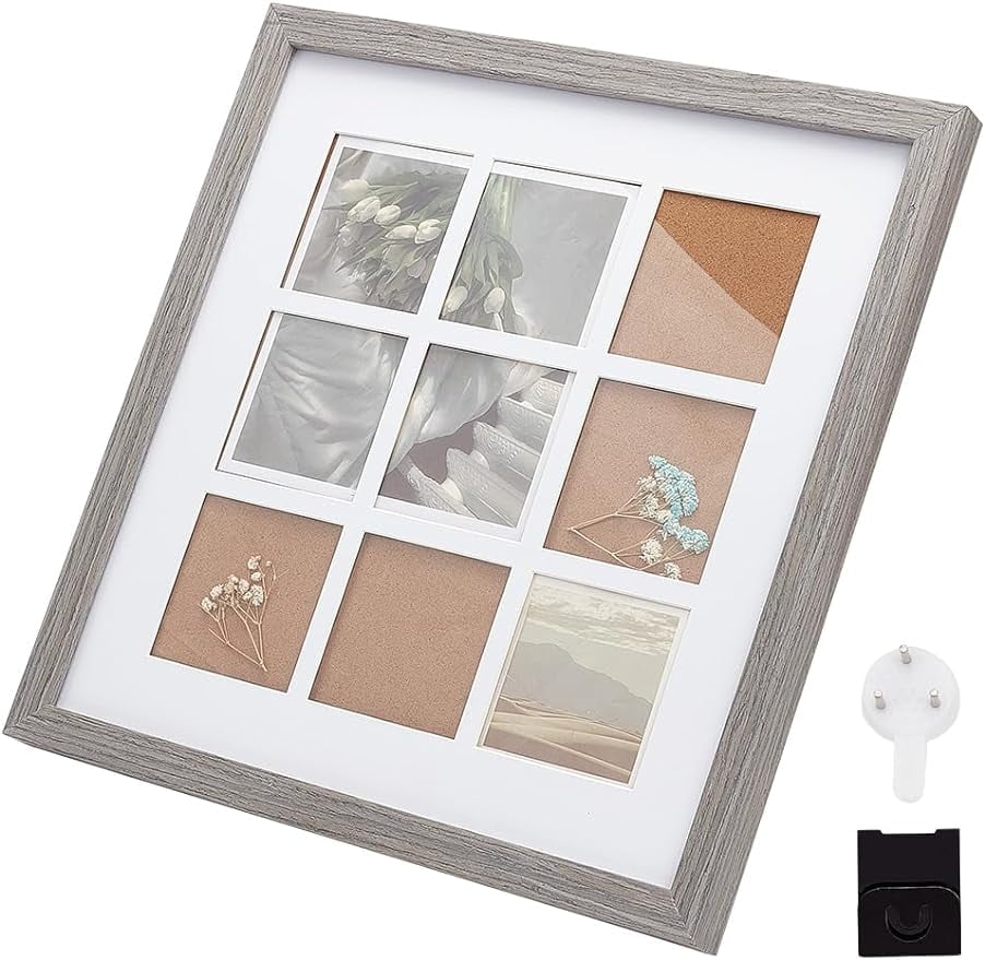 Square Wood Photo Frame Stand Grey Picture Frame Display for Hold 9 ...