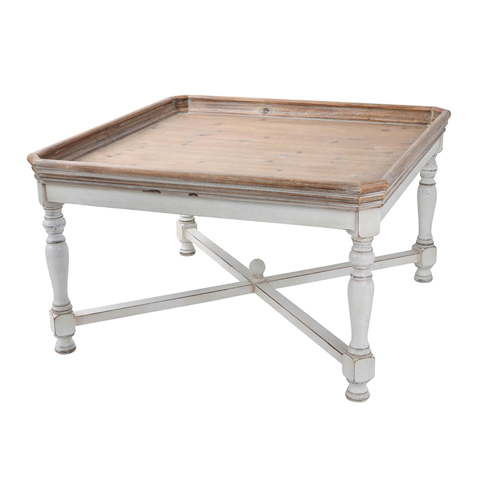 Square Wood Table, Casual White And Natural, American Look 33x33x19 ...