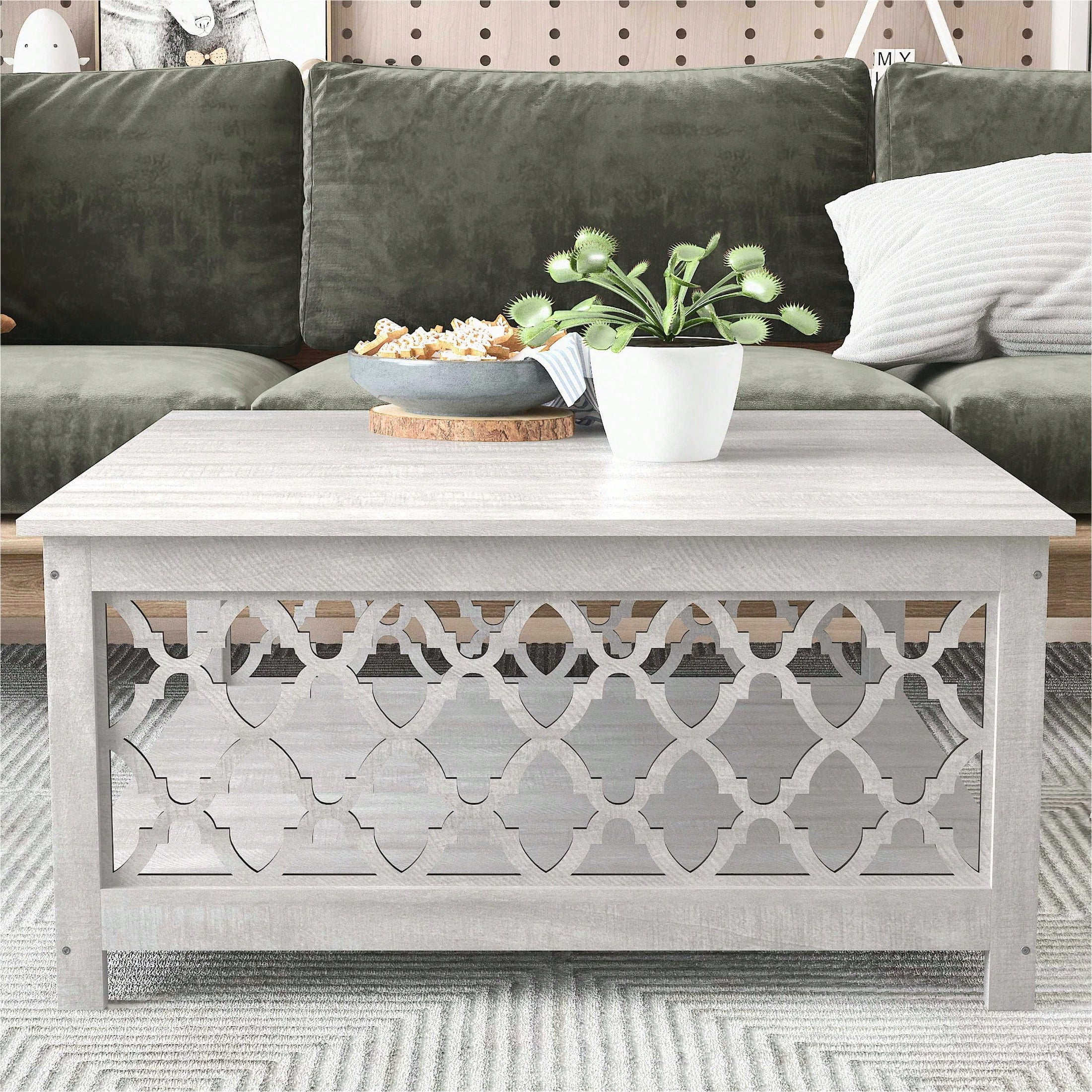 Square Wood Top 2 Tier Coffee Table, Modern Coffee Table For Living ...