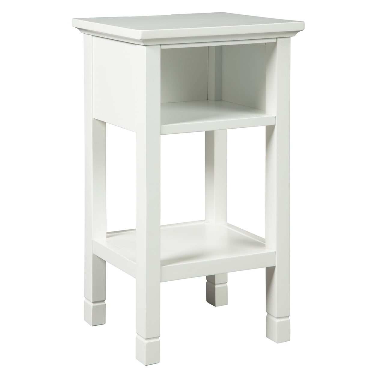 Square Wooden Accent Table with 2 USB Ports and Open Shelf White ...