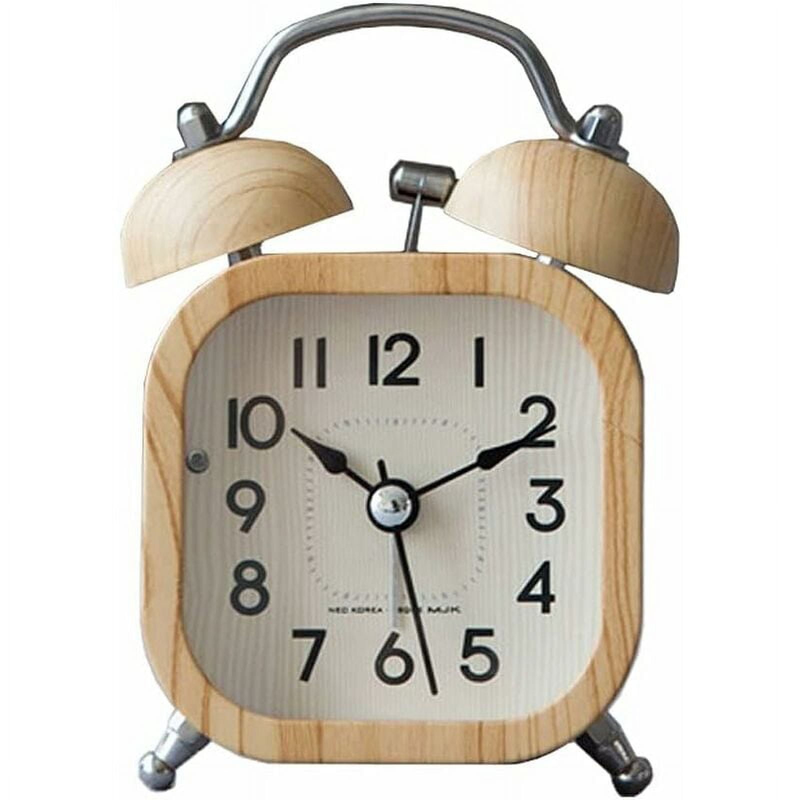 Square Wooden Analogue Alarm Clock 3.9 Double Bell Super Quiet Non ...