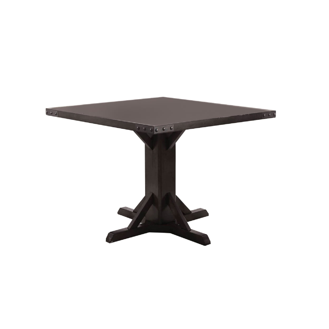 Square Wooden Dining Table with Pedestal Base and Metal Accents Brown ...