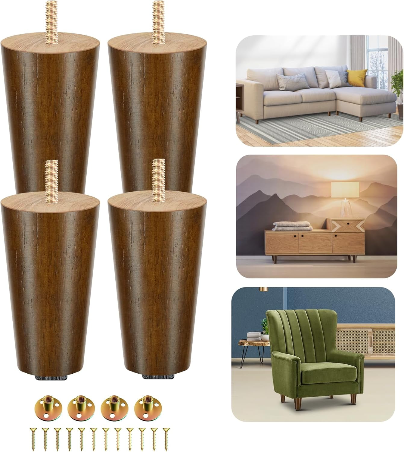 Square Wooden Furniture Legs , Mid-Century Modern Feet for Sofa ...