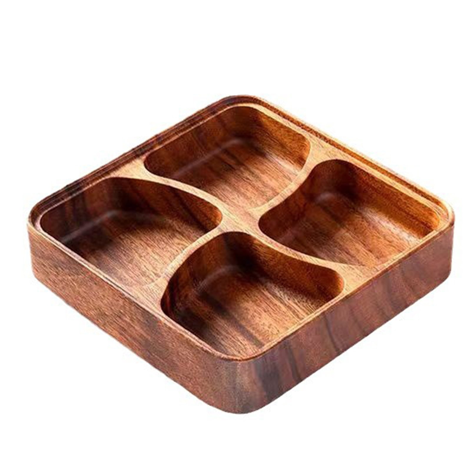 Square Wooden Tray, Divided Wooden Tray, 4 Compartments Square Serving ...