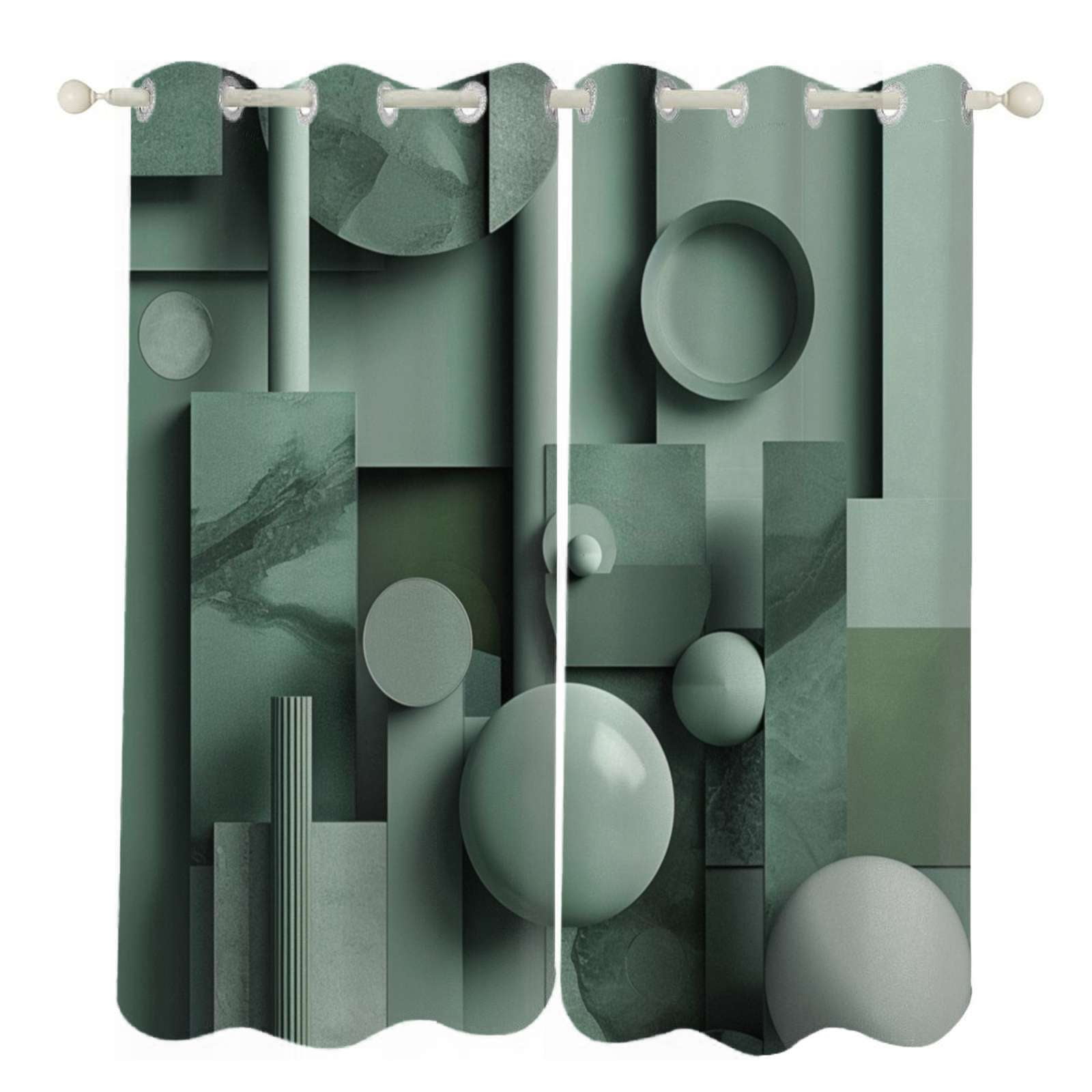Square circle abstract geometry sage green Sunshade Curtains Home ...