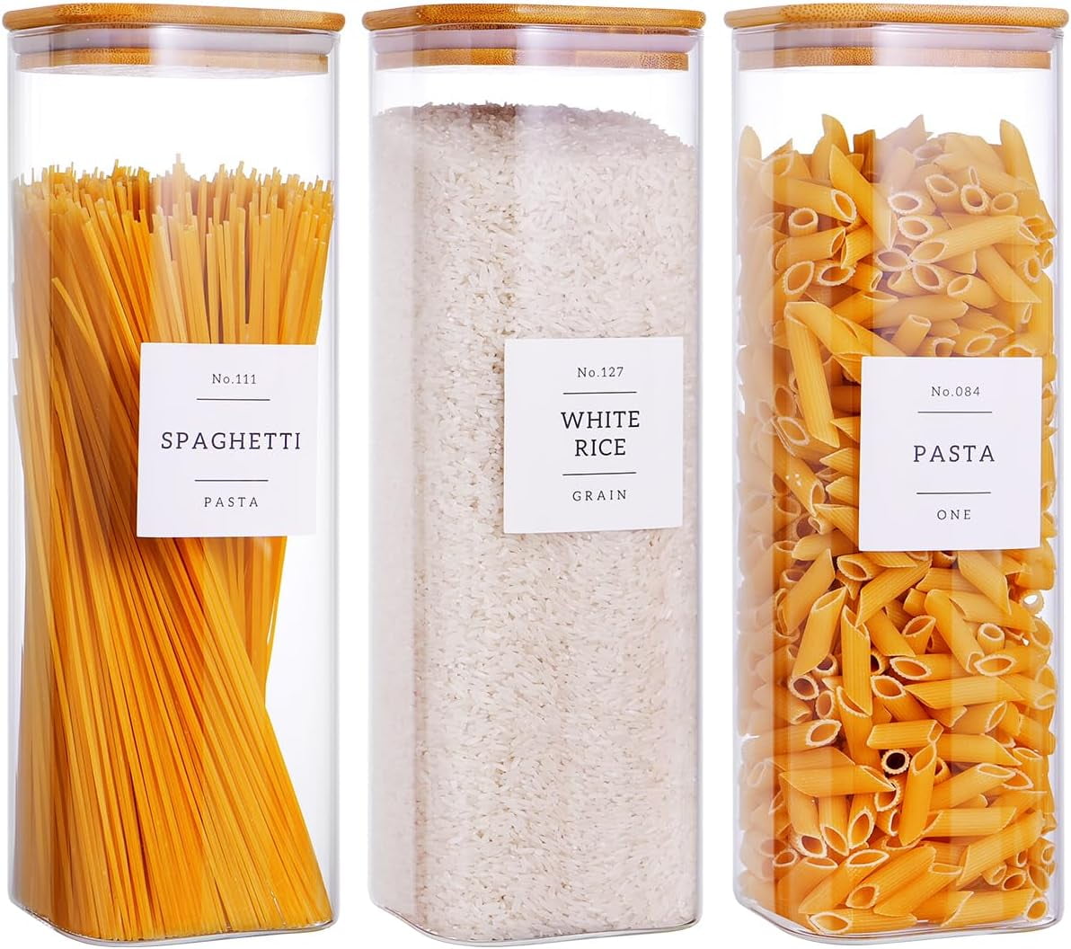 Square glass kitchen storage jar with sealed bamboo lid and food ...