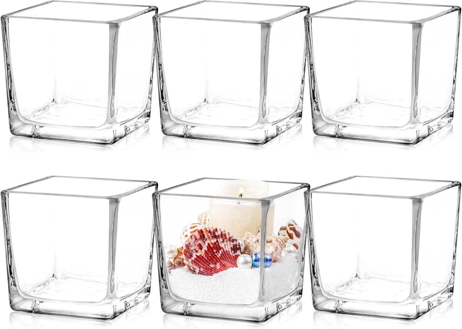 Square glass vase set, transparent vase, plant glass container, candle ...
