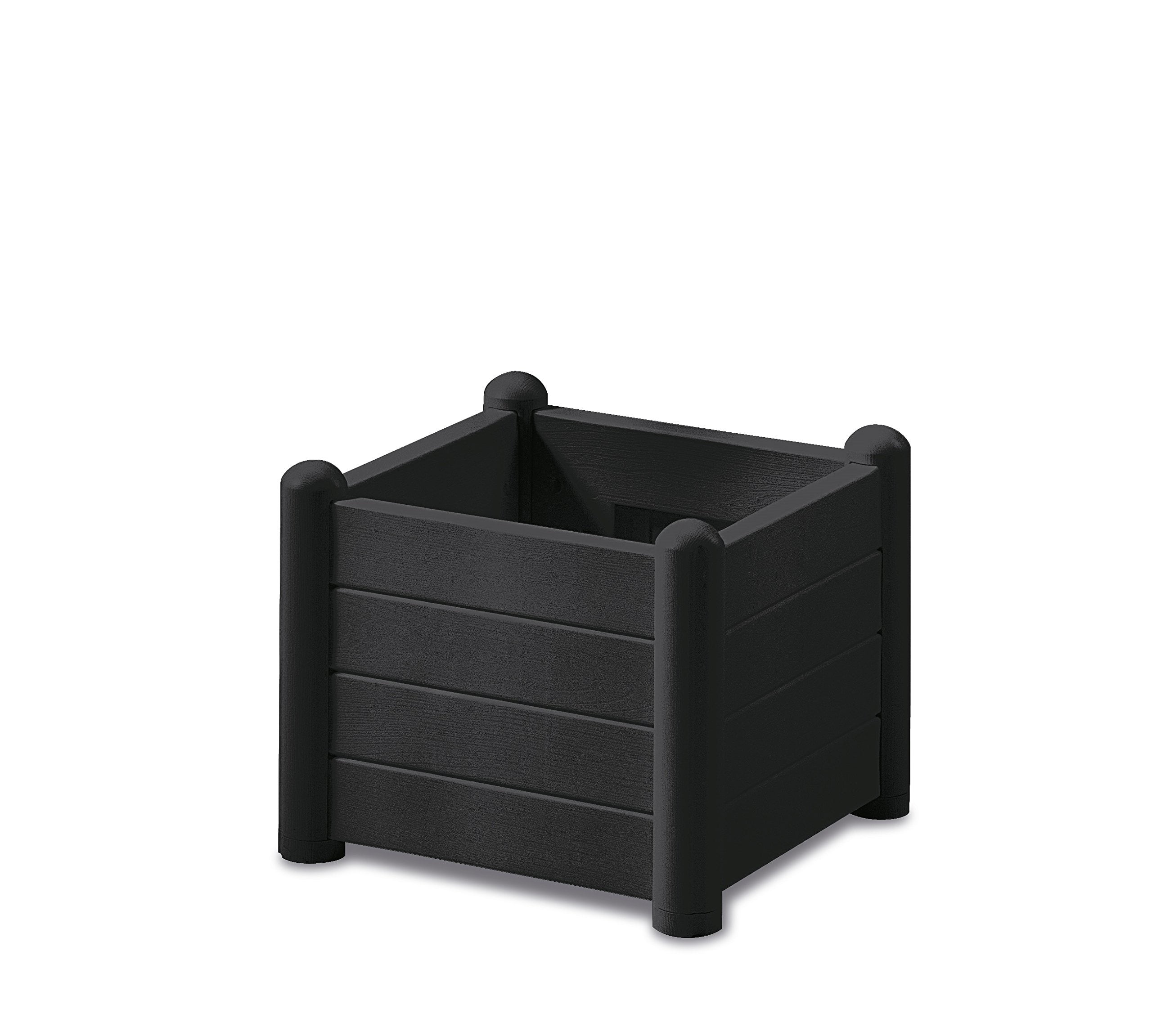 Square planter box in wood design made of plastic in anthracite ...