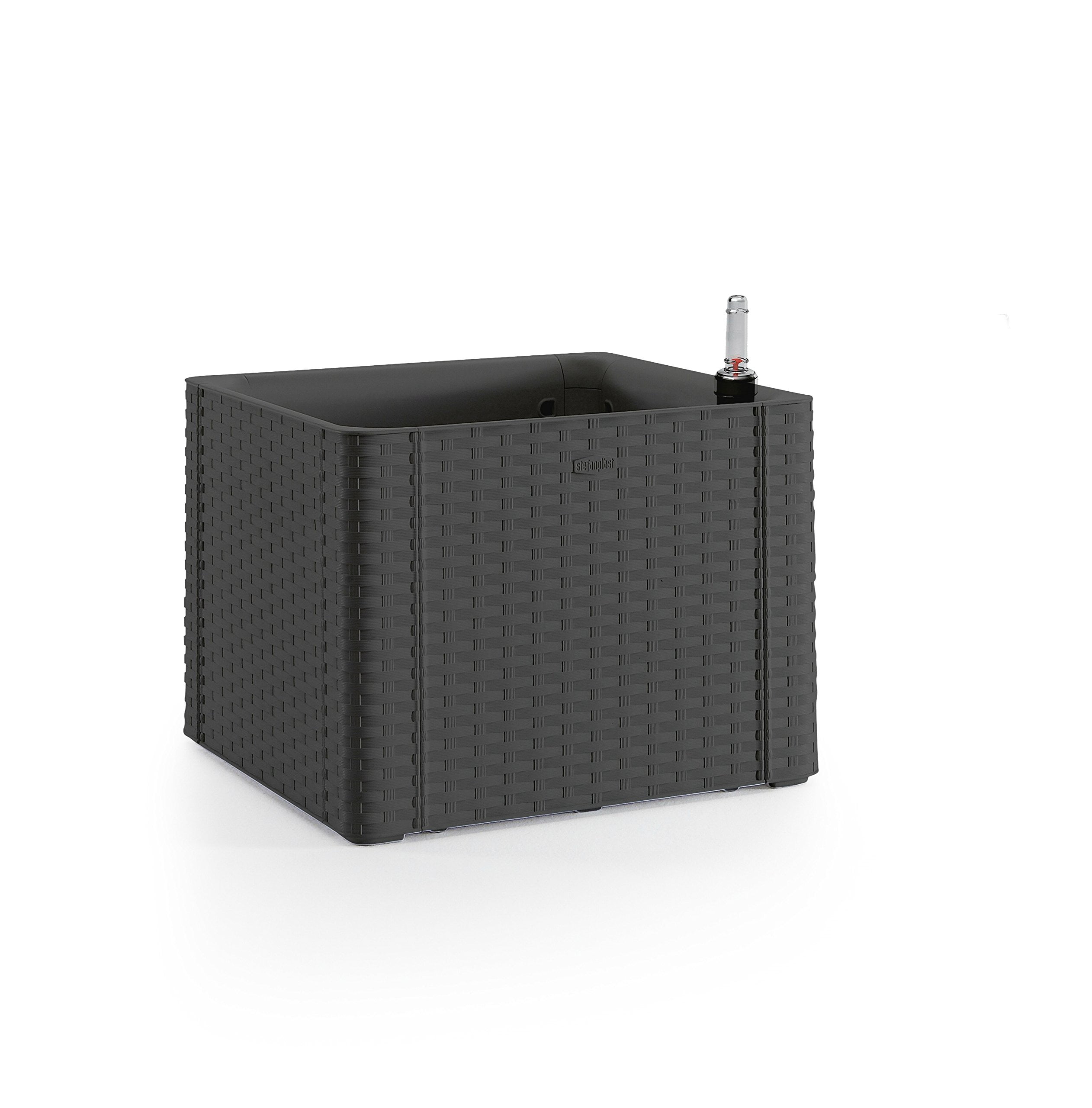 Square planter box in rattan design made of plastic in anthracite. With ...