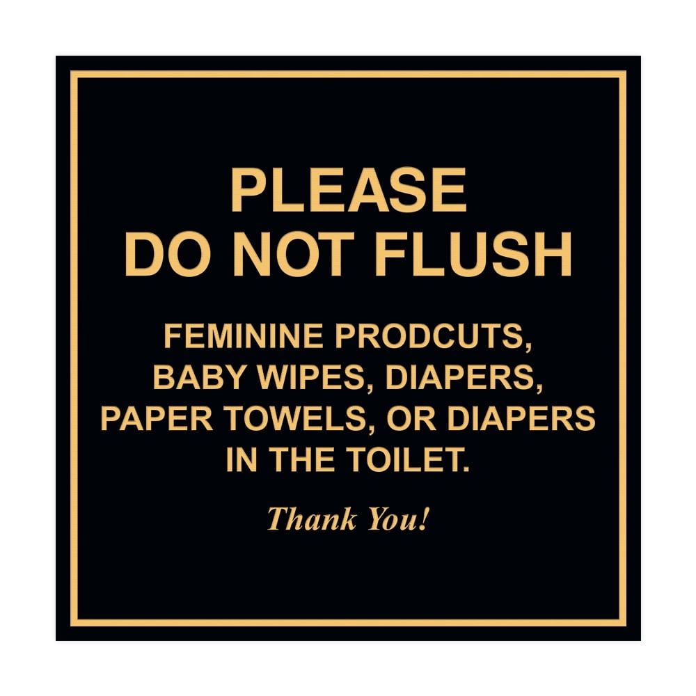 Square please do not flush etiquette Sign (Black Gold) - Large ...