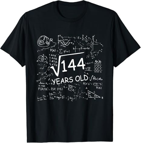 Square root of 144 Math Calculation School 12 years old T-Shirt ...