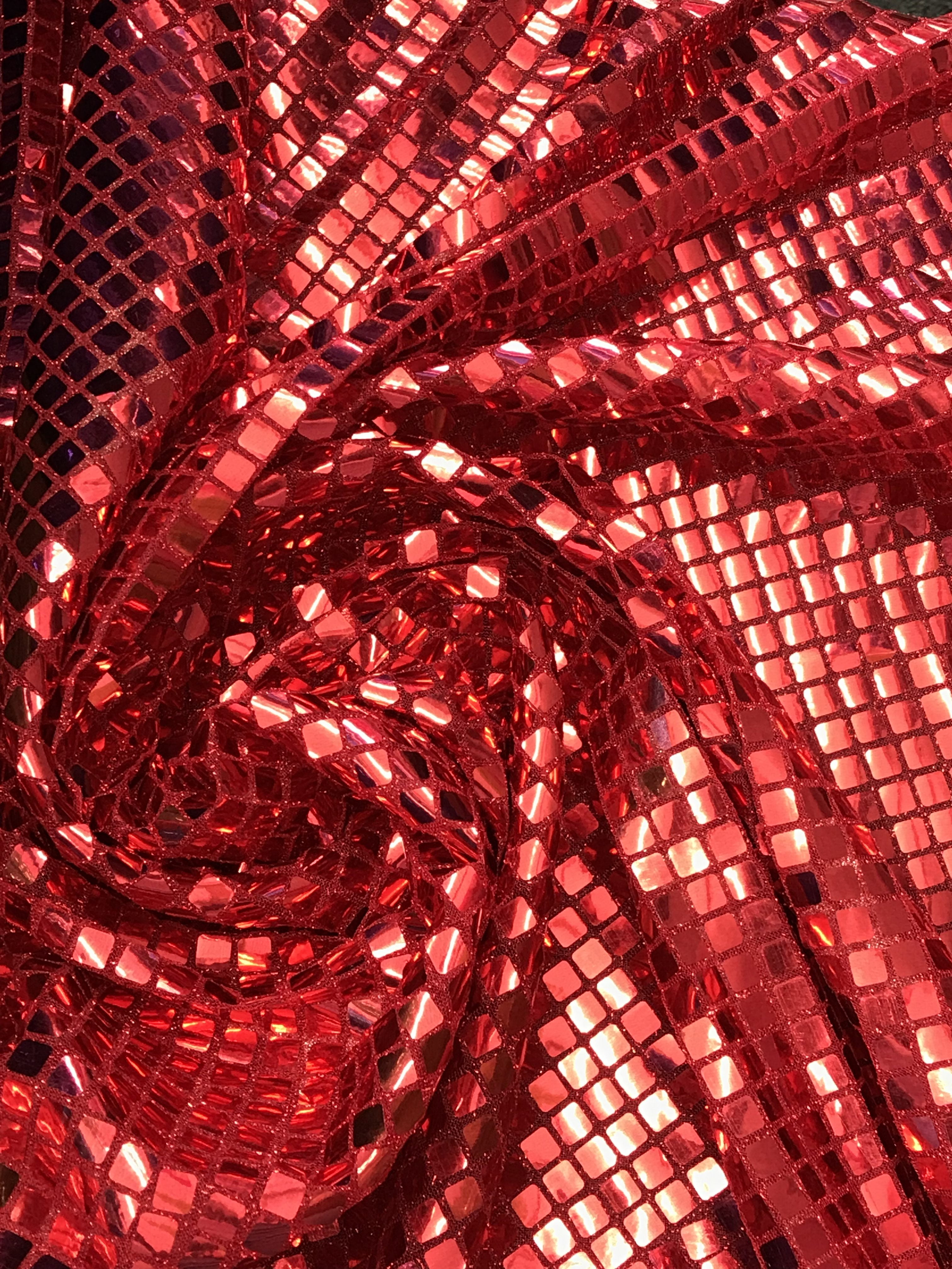 Square sequins glue on metallic mesh, 45" wide, sells by the yard, Red ...