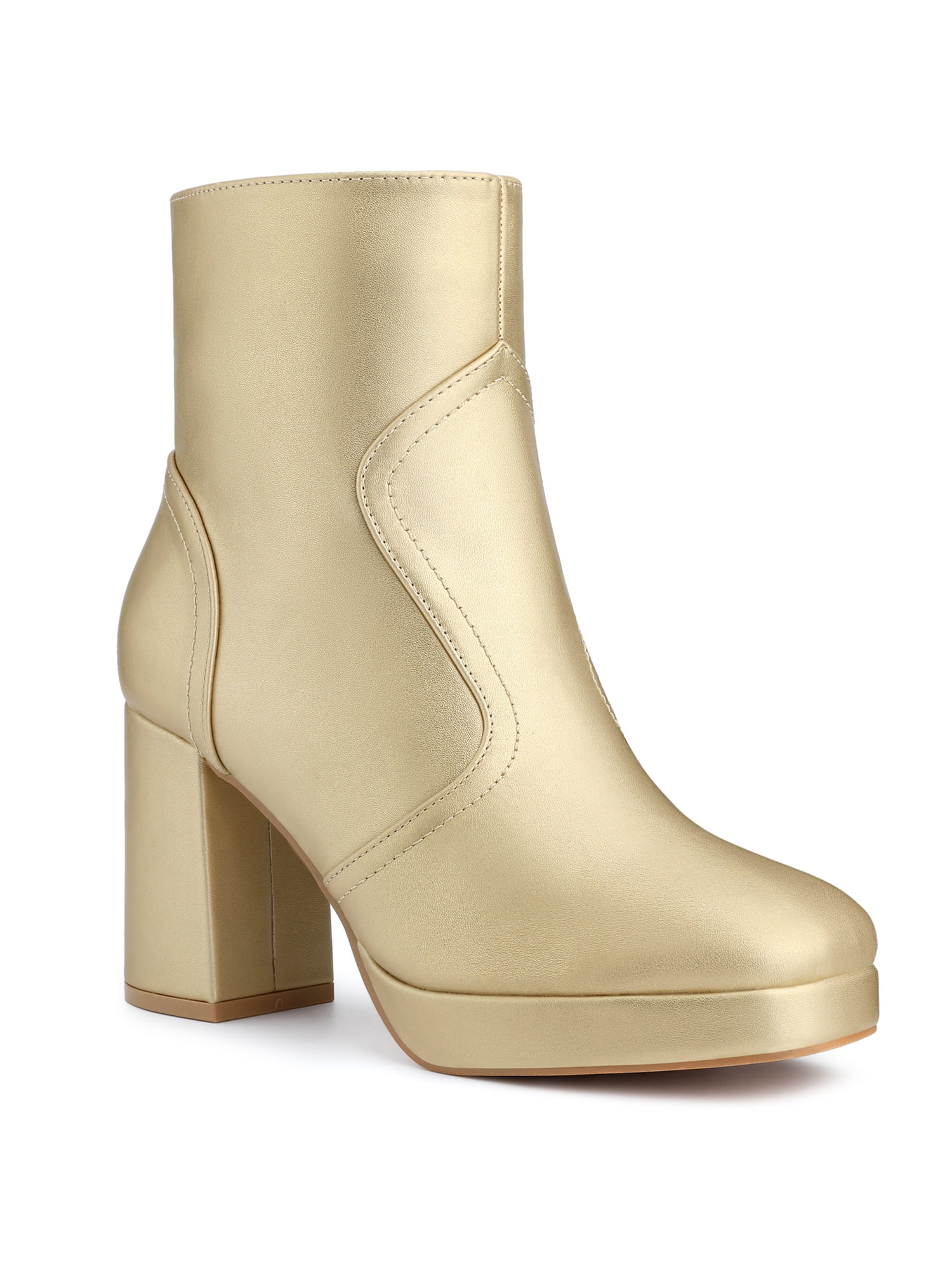 BLISSFUL STEP Women's Ankle Boots Faux Leather Platform Block Heel ...