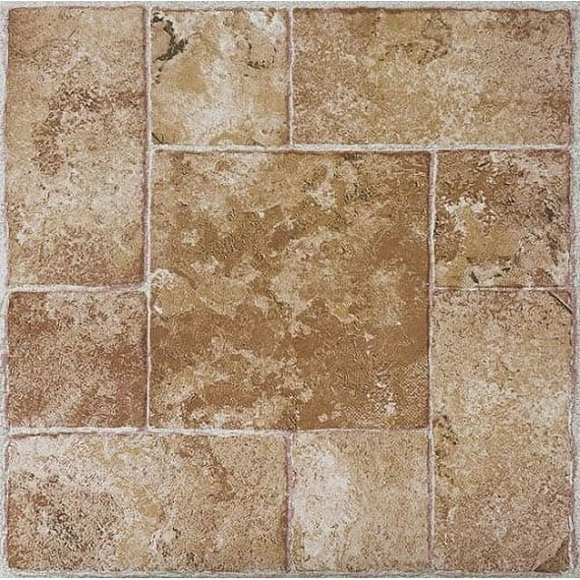 Squares Beige Stone Vinyl Floor Tiles Self Stick Peek Flooring 12'' x ...