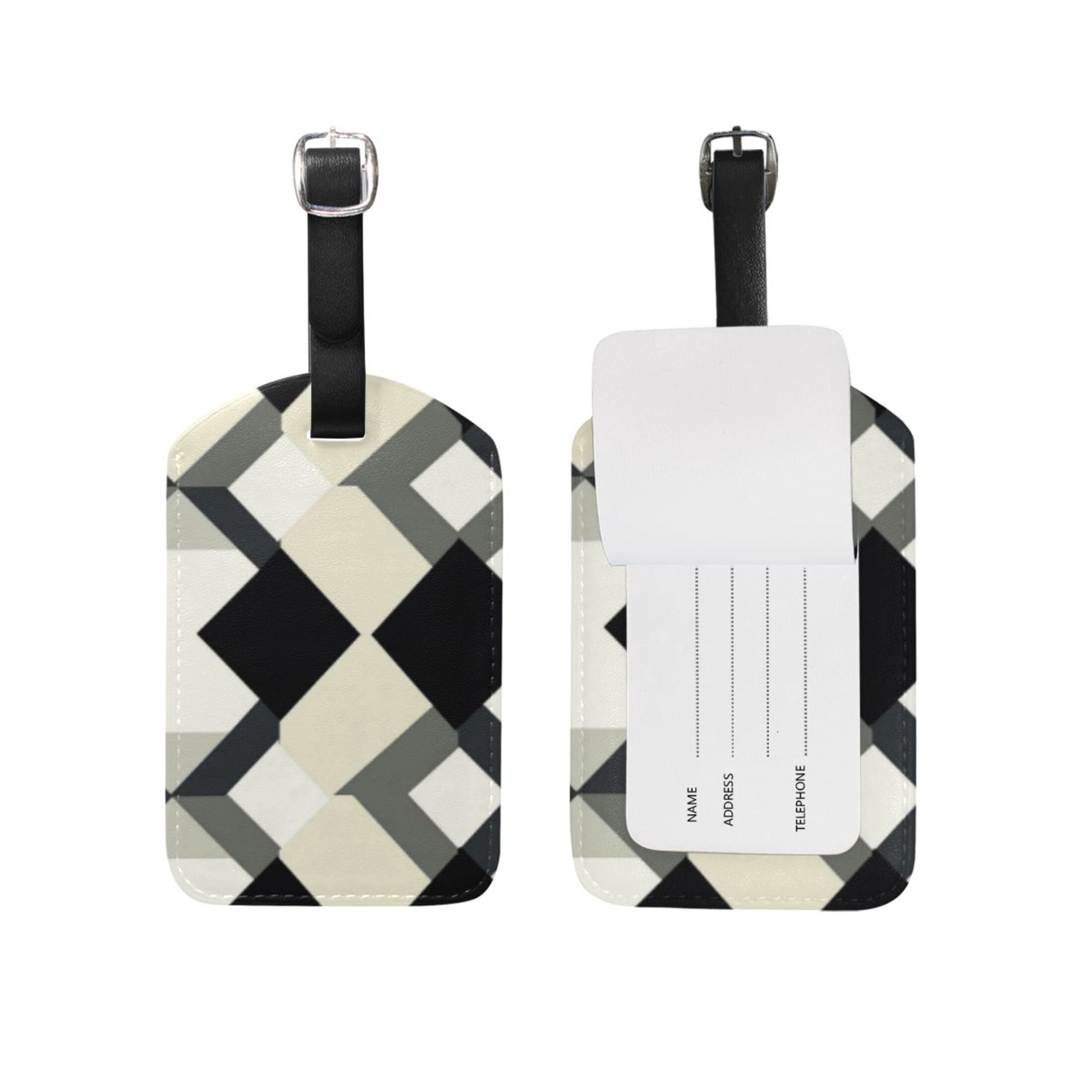 Squares and Diamond Patterns Luggage Tags PU Leather Name ID Labels for ...