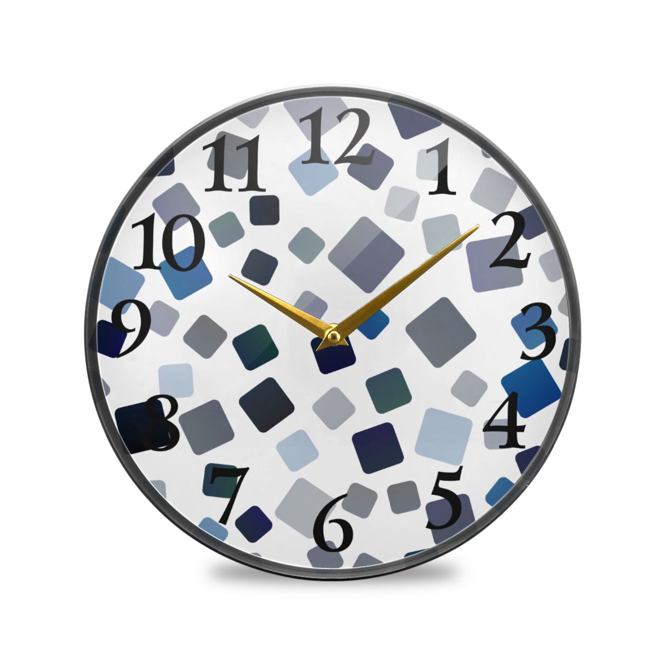 Squares with Blue Wall Clocks Battery Operated 9.5 Inch Round Clock ...