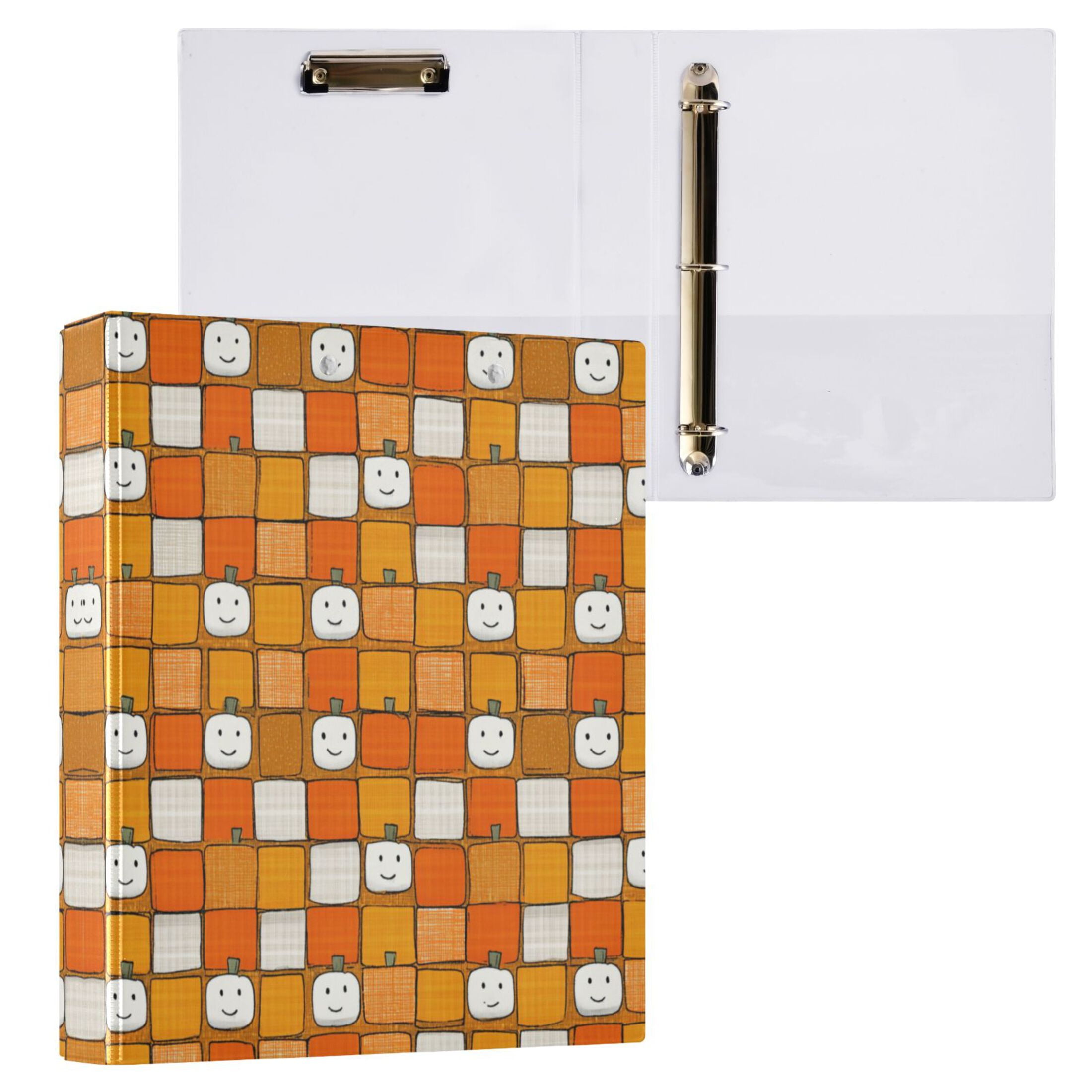 Squares with Smiling Pumpkins 3 Ring Hardcover Binders 1.5in Round ...
