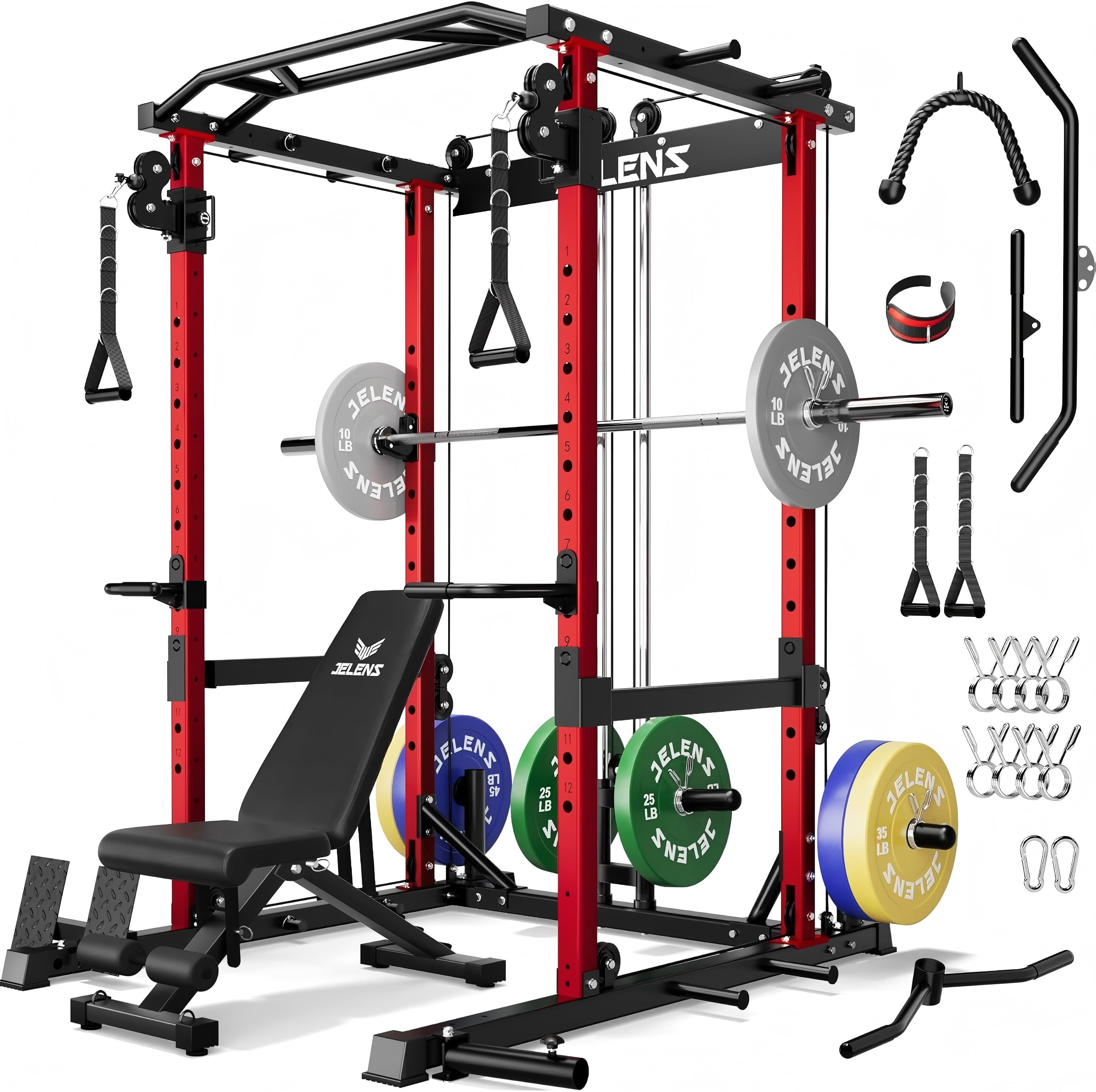 Squat Rack for Home Gym, 2000LBS Power Rack with Adjustable Pulley ...