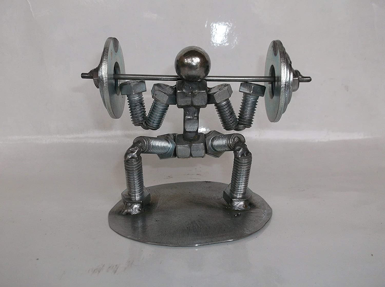 Squat Weight Lifter Metal Bolt Figurine, Miniature Body Builder Athlete ...