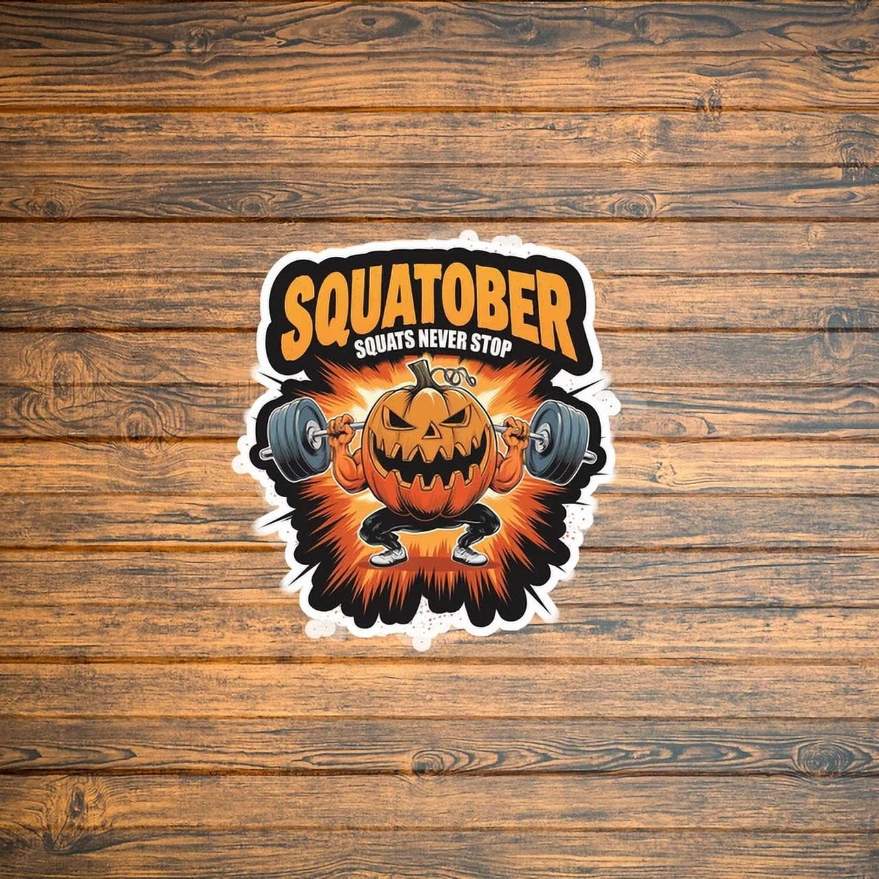 Squatober Squats Never Stop Pumpkin Workout Sticker - Halloween Fitness ...