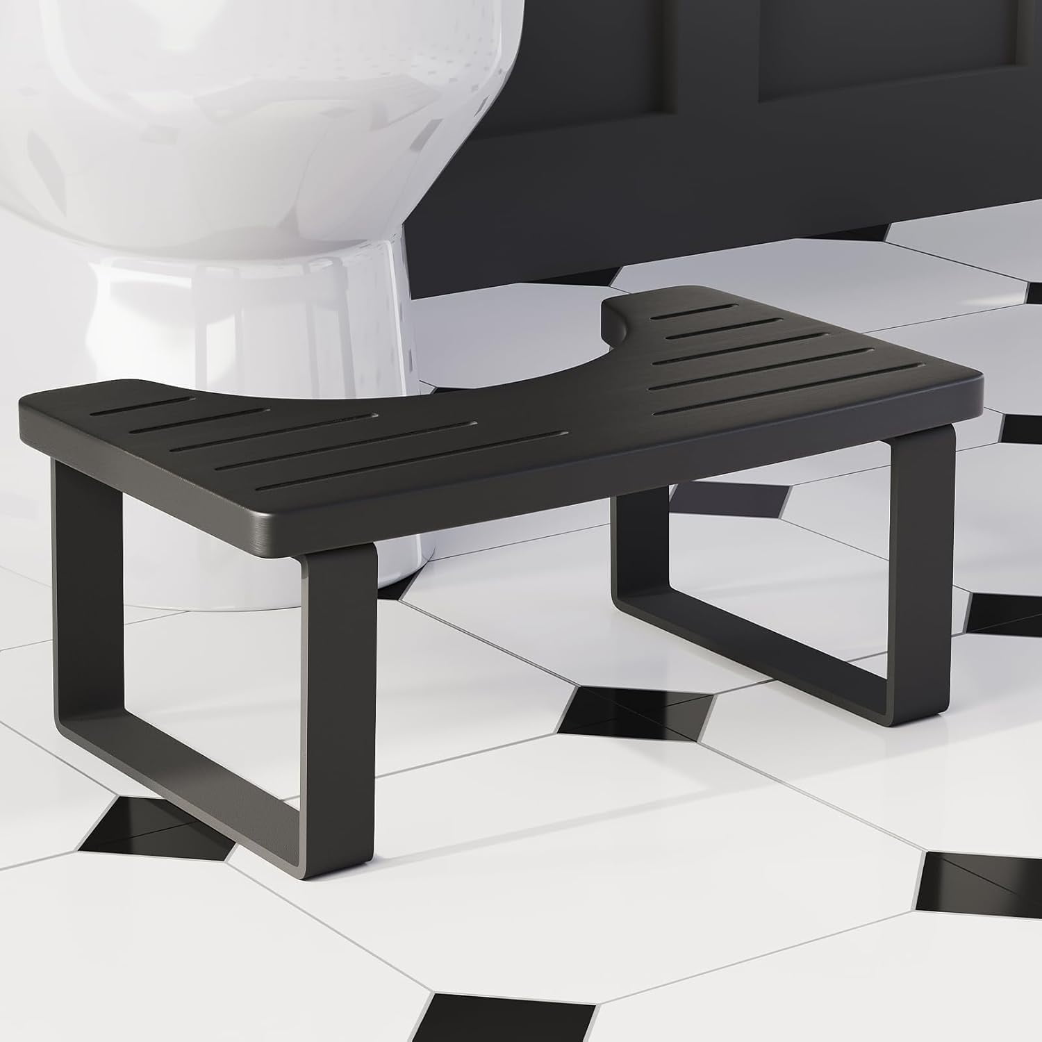Squatting Potty for Adults, 7in Wooden Poop Stool Adult, Matte Black ...