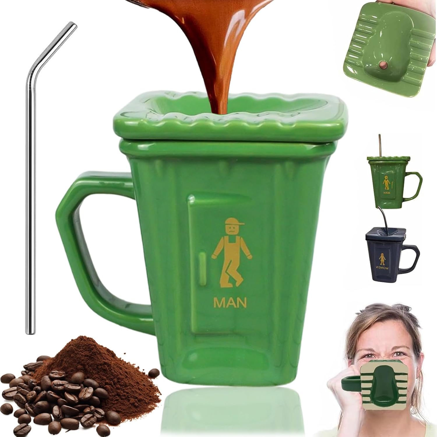 Squatting Toilet Shape Ceramic Mug - 14 Oz Novelty Toilet Mug with Lids ...