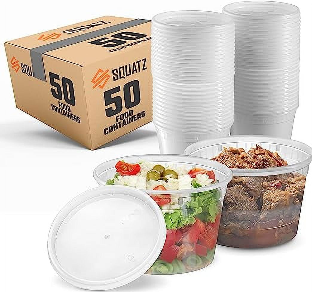 Squatz 50 Microwavable Food Container Clear Plastic - 16oz Translucent ...