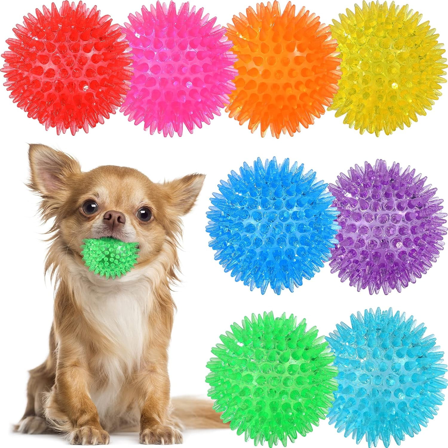 Squeaky Dog Toy Balls Puppy Chew Toys for Teething, BPA Free Non-Toxic, Spikey Dog Balls for ...